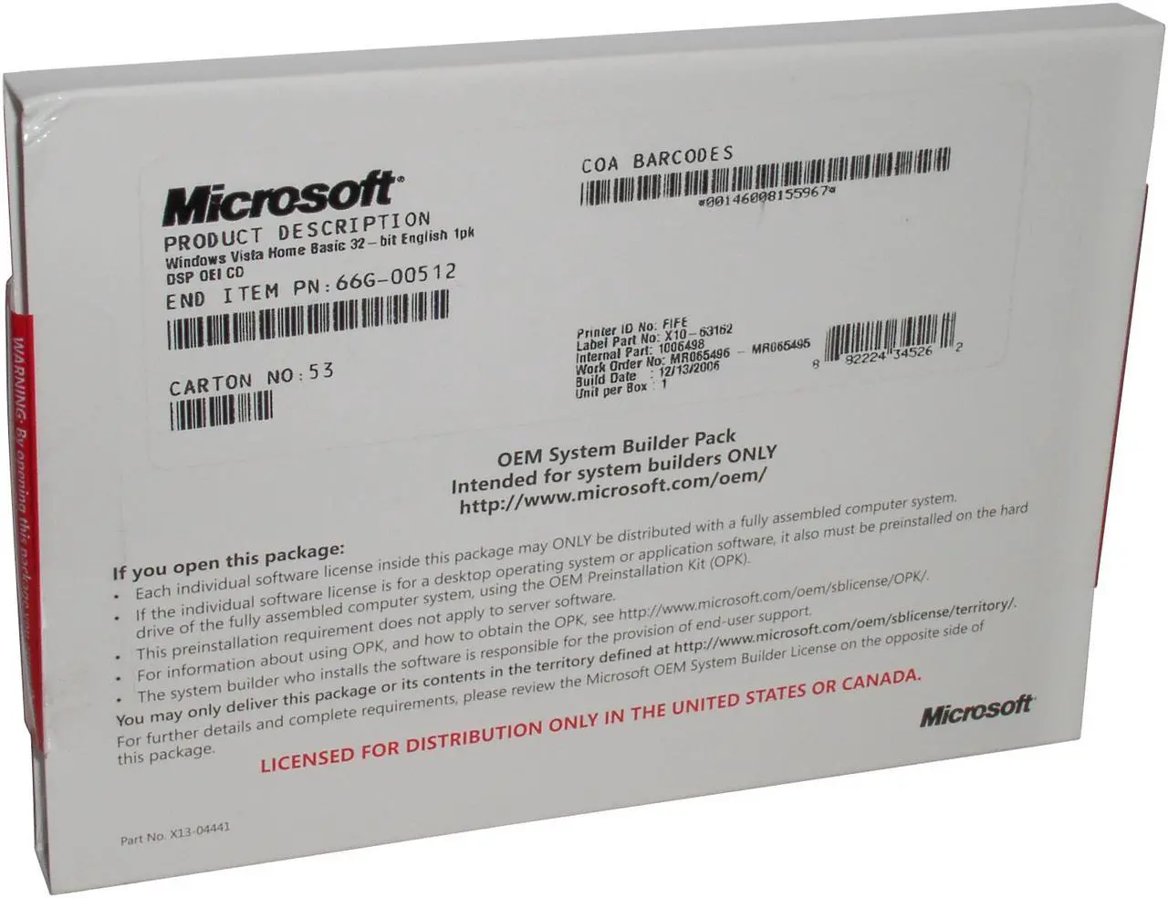 Microsoft Windows Vista 32-Bit Home Basic for System Builders Single ...