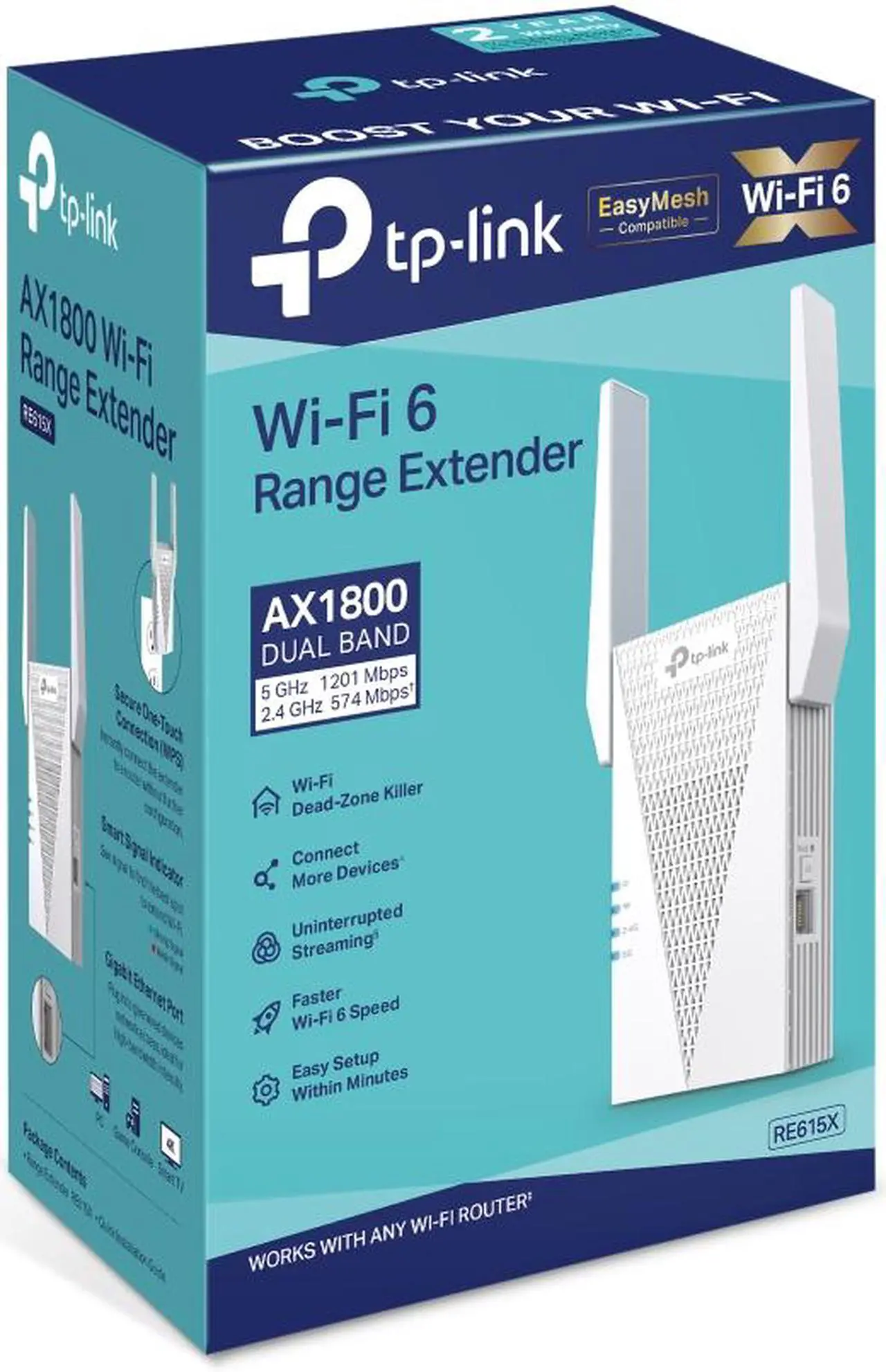 TP-Link AX1800 RE615X WiFi 6 Range Extender with Ethernet Port OneMesh ...