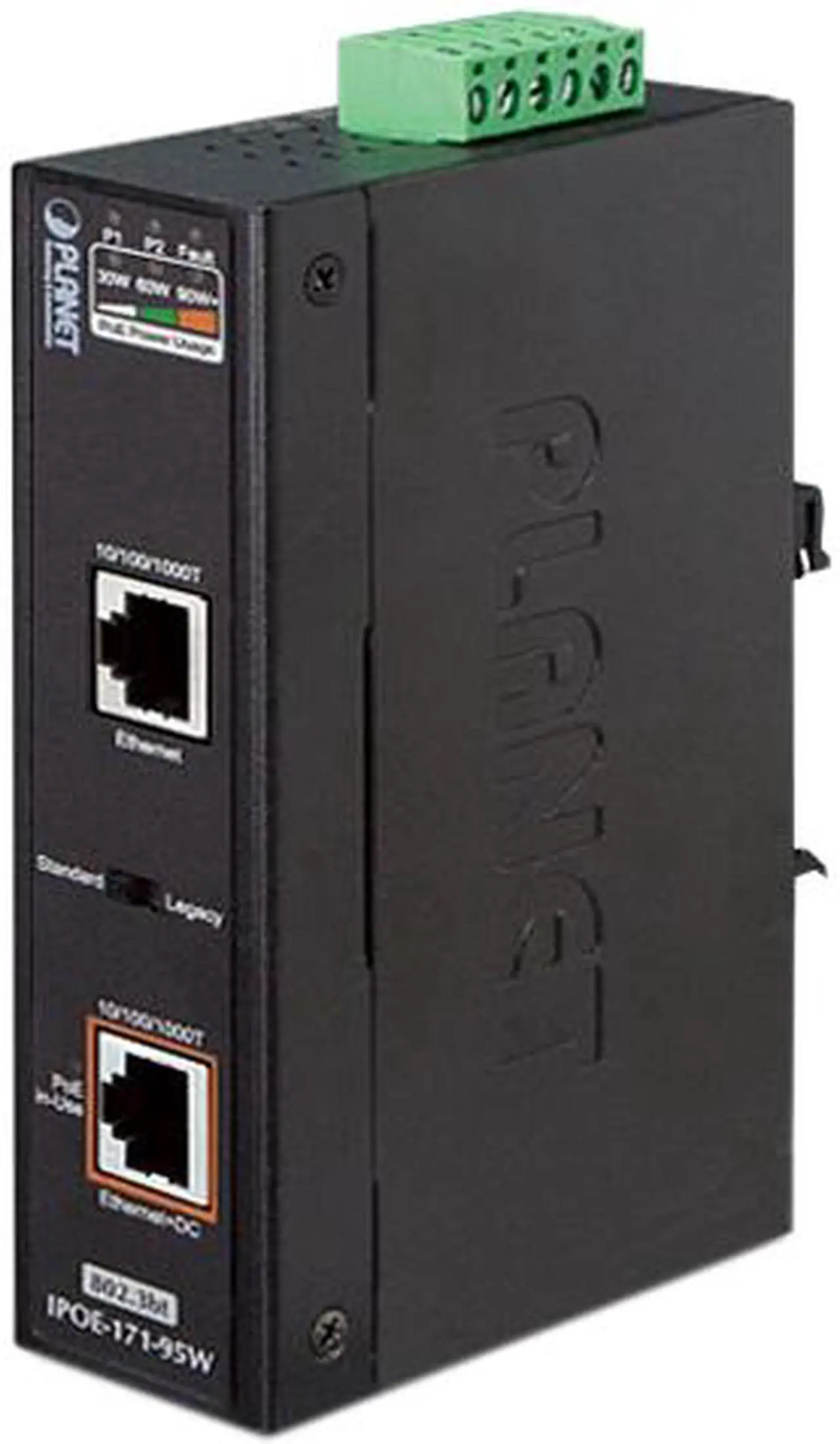 PLANET IPOE-171-95W Industrial Single-Port 10/100/1000 Mbps 802.3bt PoE Injector (95 Watts, -40 ...
