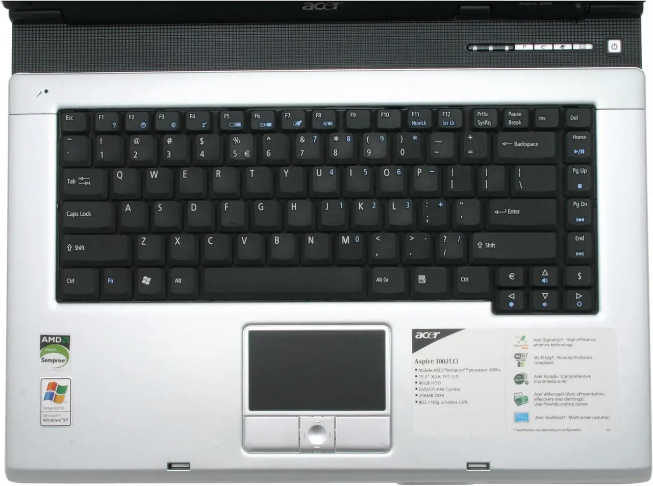 Acer Laptop Aspire 3000 2800+ 256MB Memory 40GB HDD SiS Mirage 2 15.0 ...