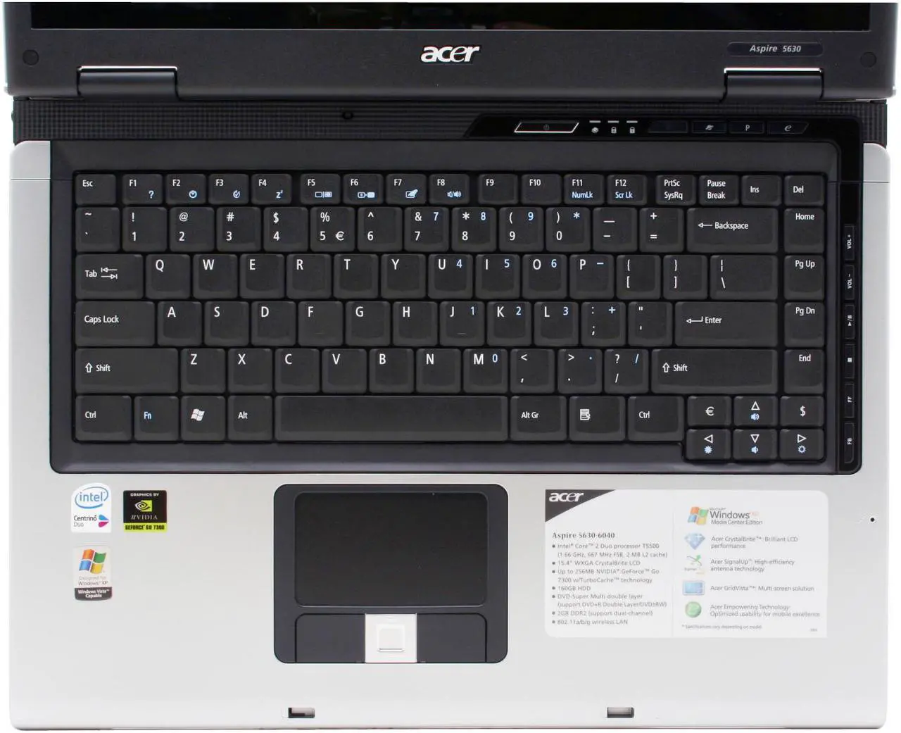 Acer Laptop Aspire Intel Core 2 Duo T5500 2GB Memory 160GB HDD NVIDIA ...