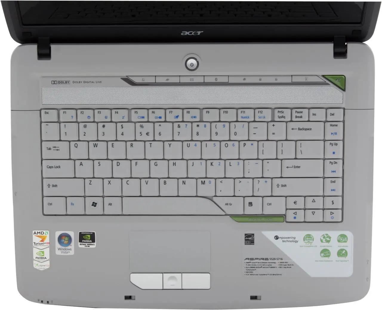 Acer Laptop Aspire AMD Turion 64 X2 TL-58 2GB Memory 160GB HDD NVIDIA GeForce 8400M G 15.4 ...