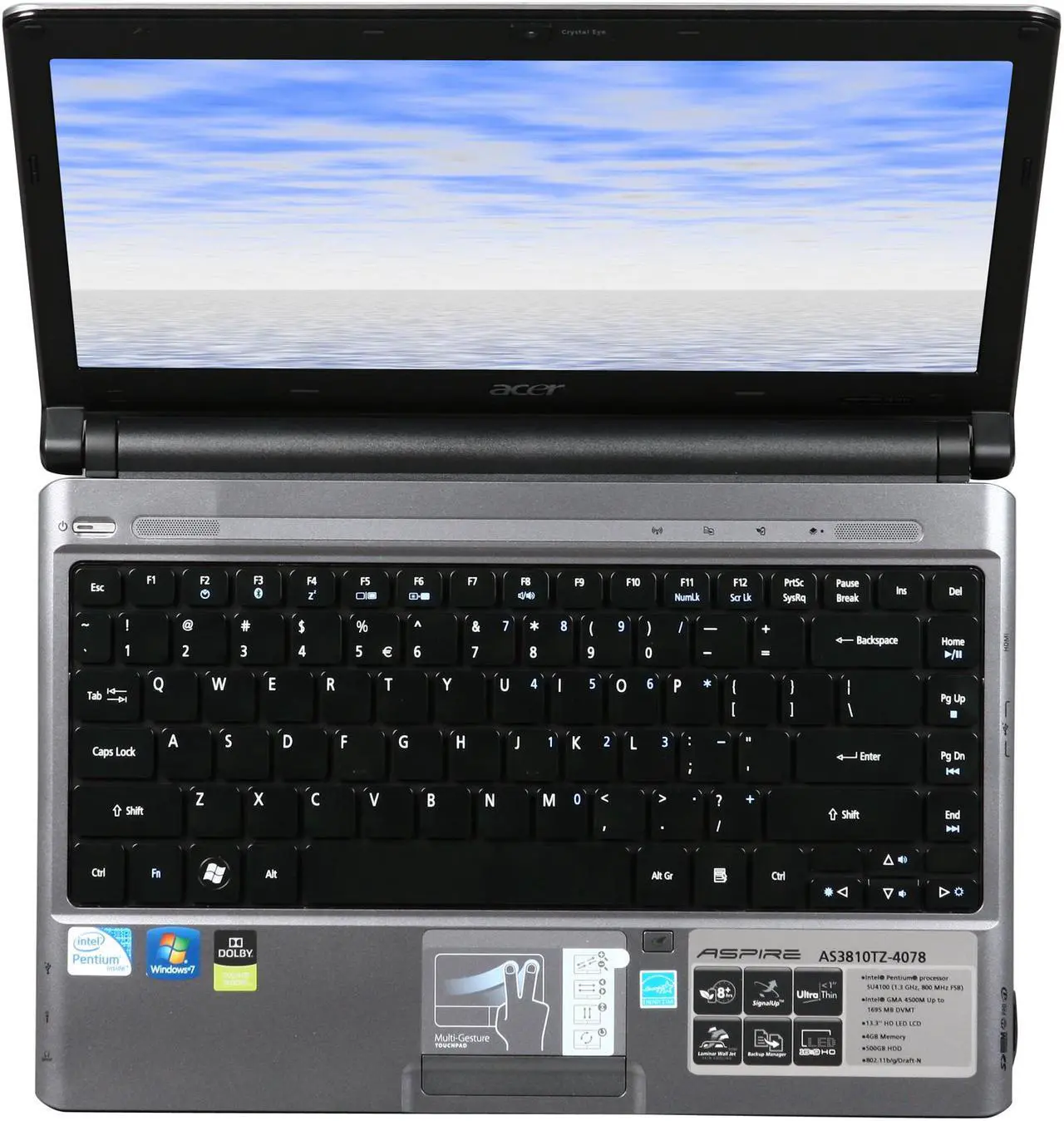Acer Laptop Aspire Timeline Intel Pentium SU4100 4GB Memory 500GB HDD ...