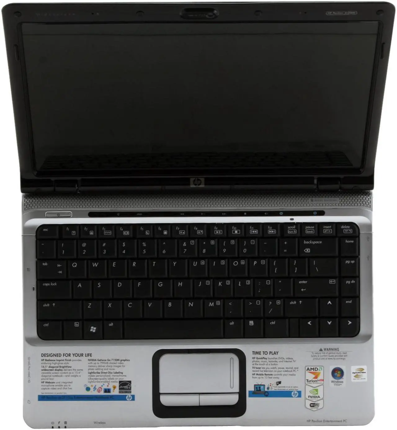 HP Laptop Pavilion AMD Turion 64 X2 TL-60 2GB Memory 160GB HDD NVIDIA ...