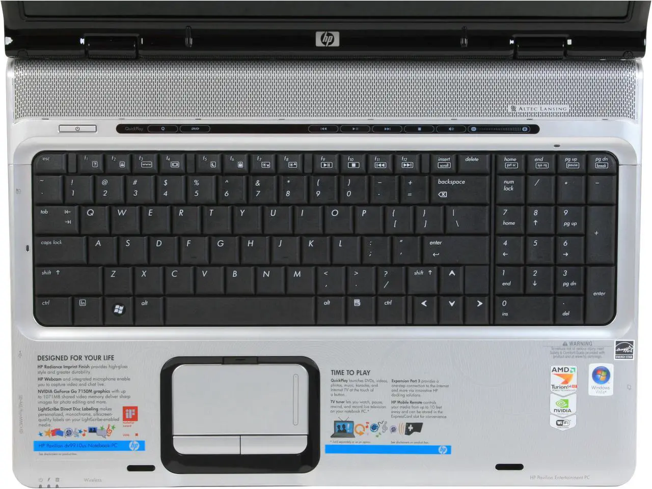 HP Laptop Pavilion AMD Turion 64 X2 TL-60 3GB Memory 250GB HDD NVIDIA ...