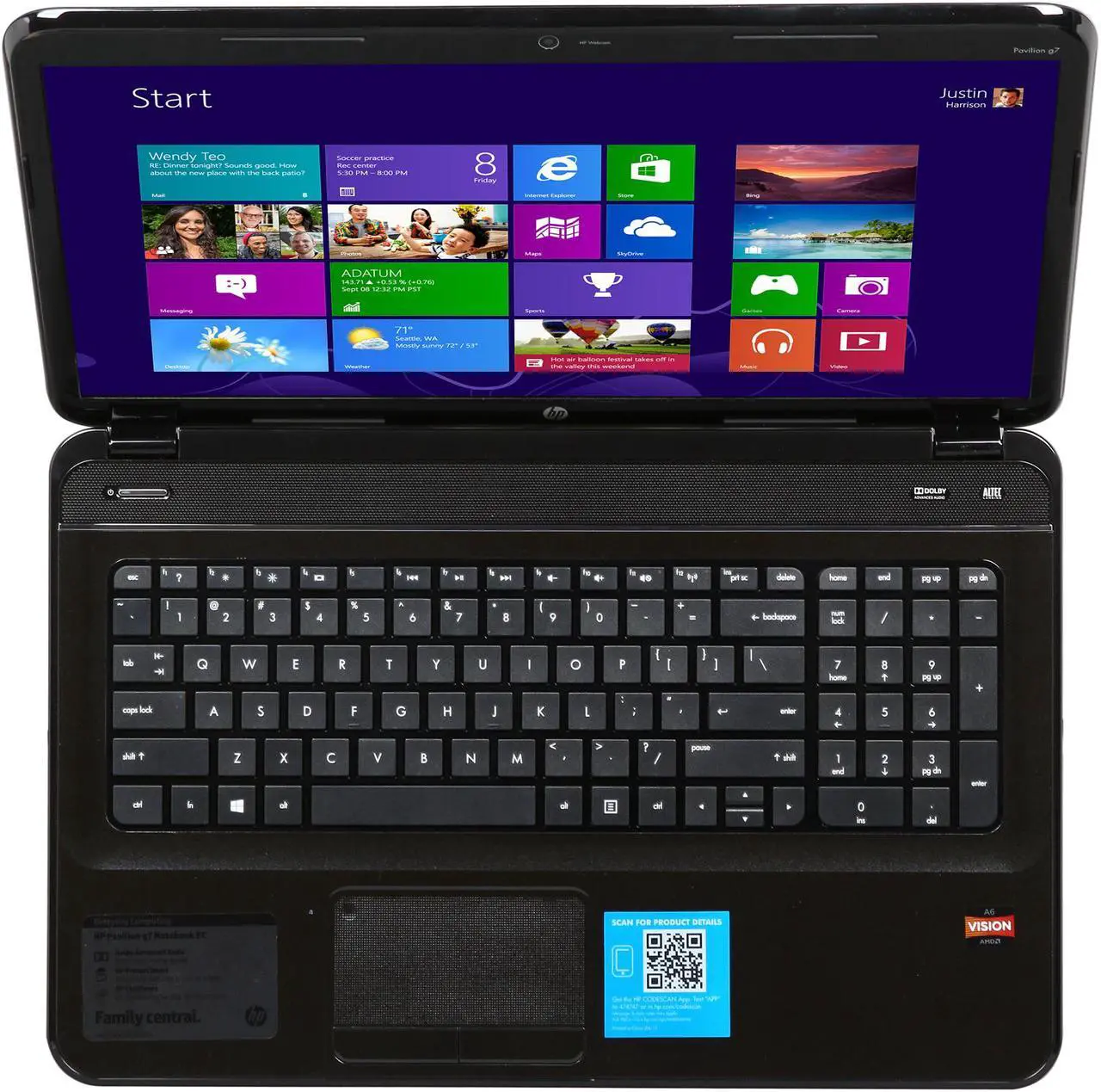 HP Laptop Pavilion AMD A6-4400M 4GB DDR3 Memory 500GB HDD AMD Radeon HD ...