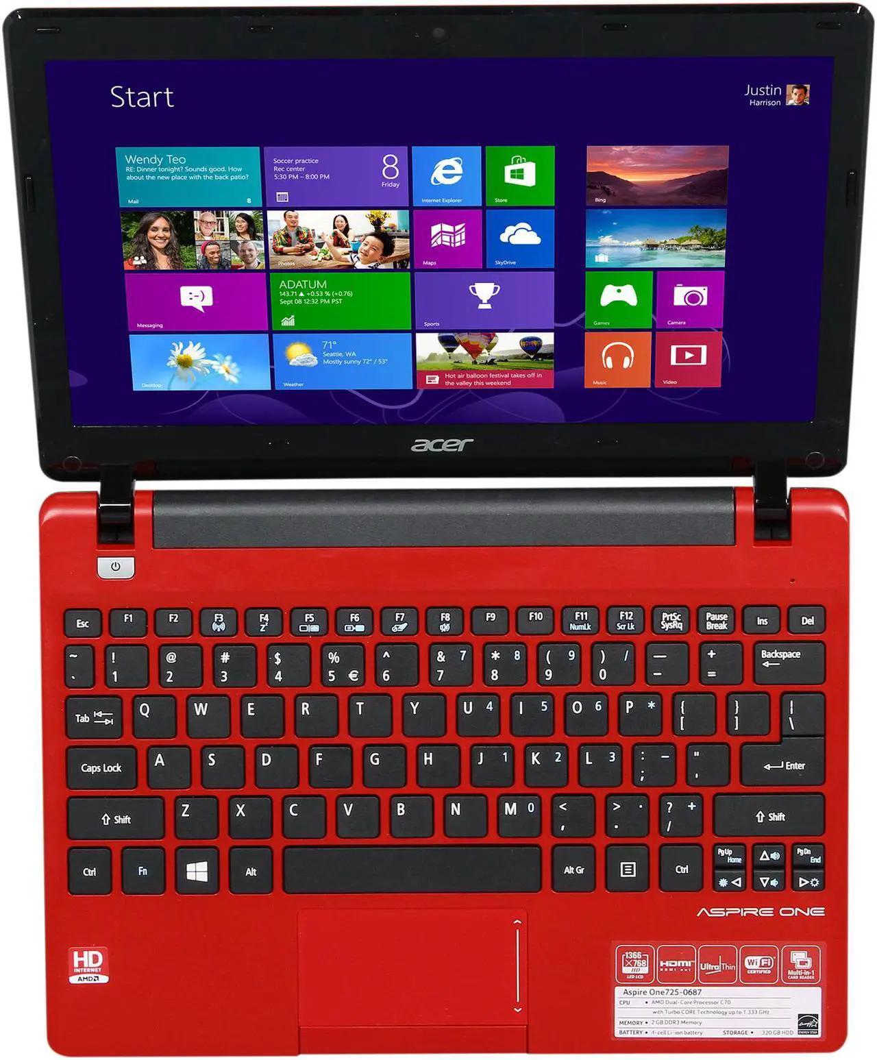 Refurbished: Acer Laptop Aspire One AMD C-70 2GB DDR3 Memory 320GB HDD ...