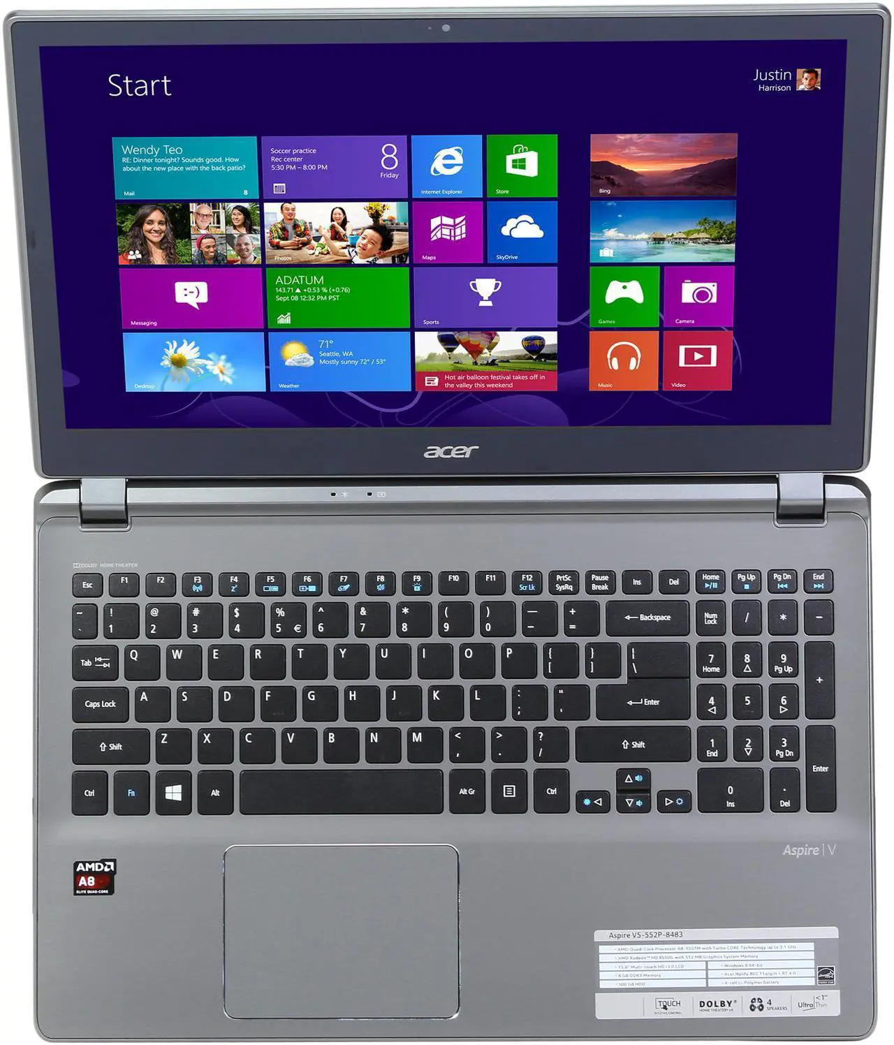 Acer Laptop Aspire AMD A8-5557M 8GB Memory 500GB HDD AMD Radeon HD ...