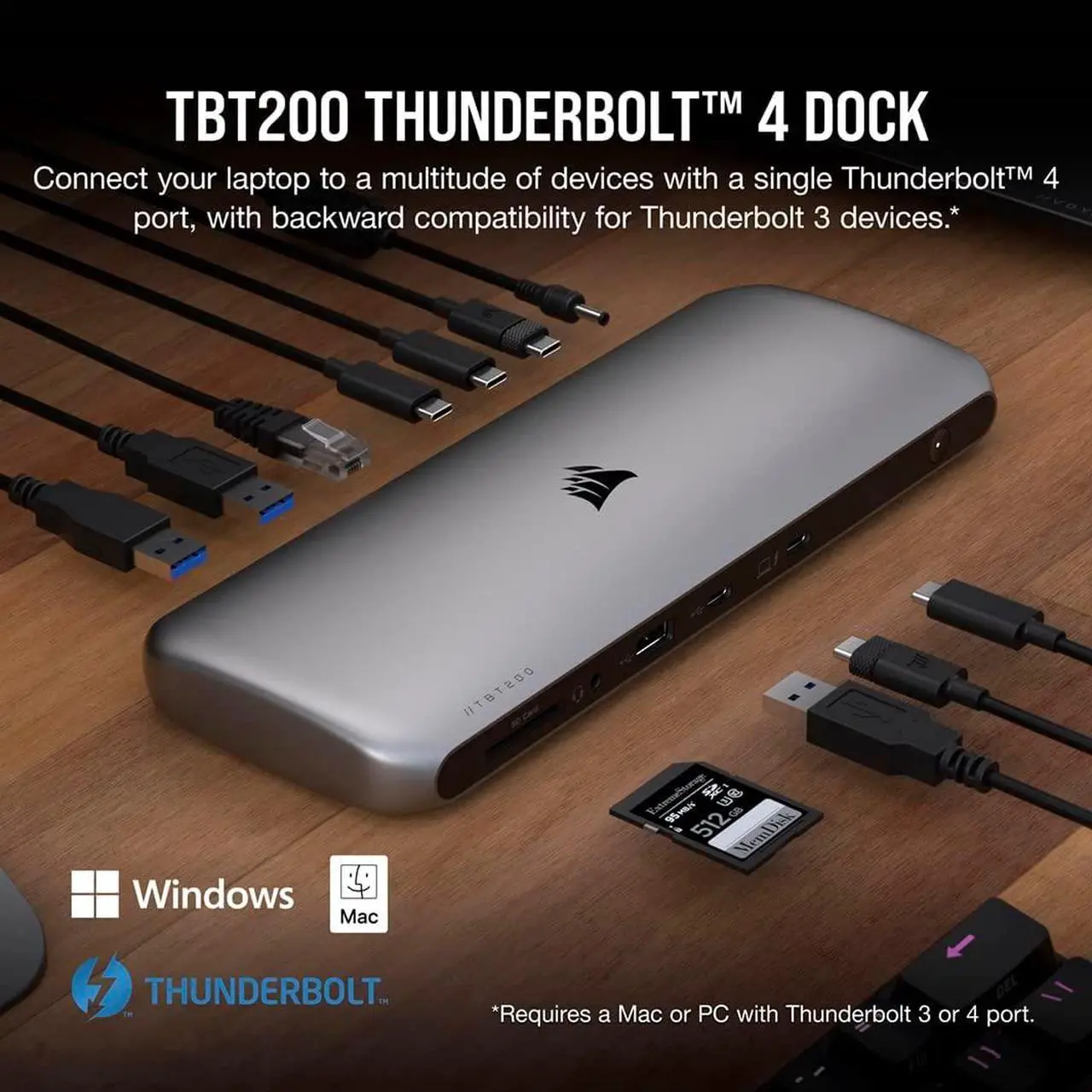 Corsair TBT200 Thunderbolt™ 4 Dock - Up to 96W Power Delivery - 4X ...