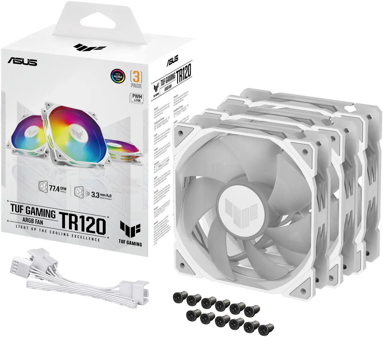 ASUS TUF Gaming TR120 120mm ARGB White Fan Triple Pack 28mm Fan Frame ...