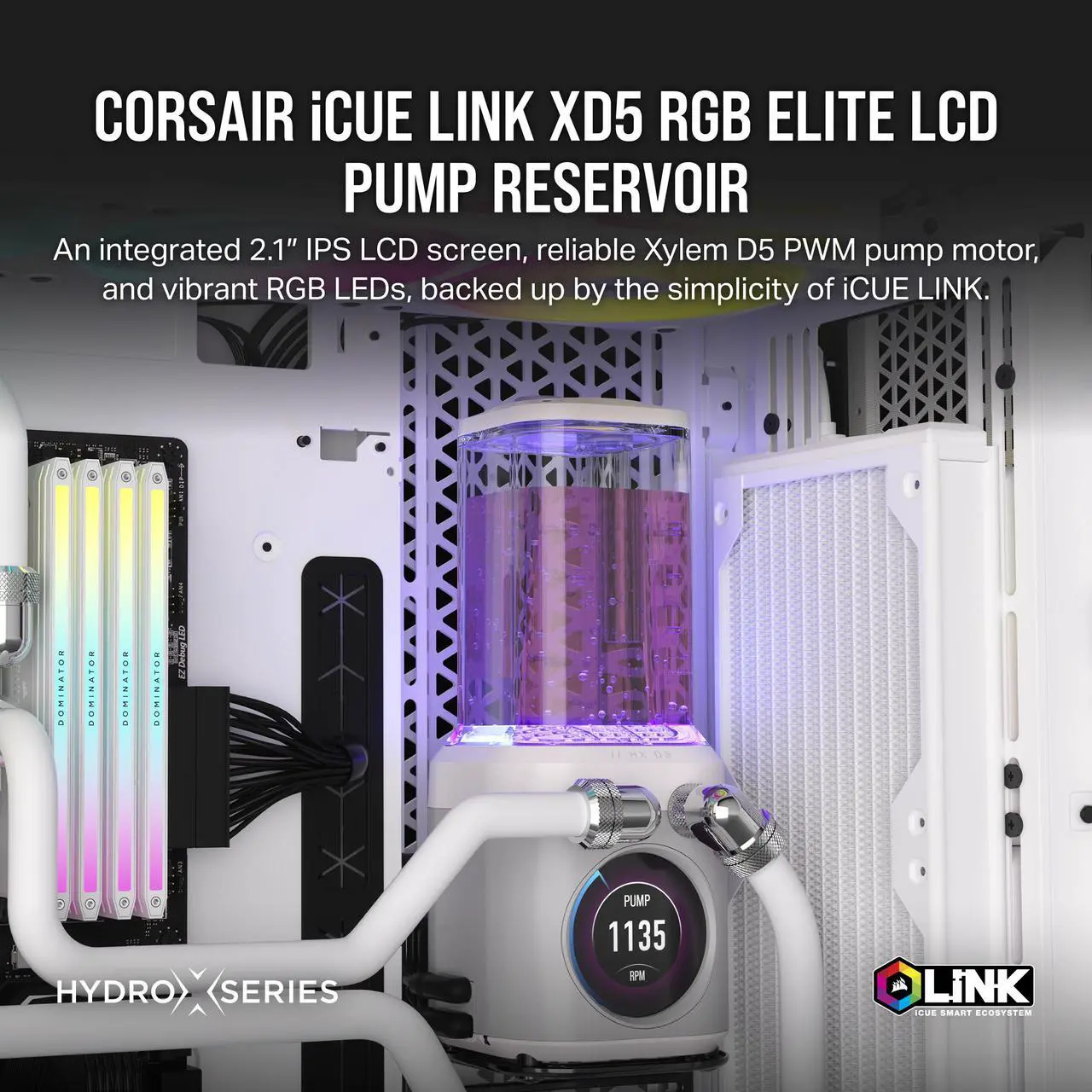 CORSAIR iCUE LINK XD5 RGB ELITE LCD WHITE Pump-Reservoir Unit – D5 PWM ...