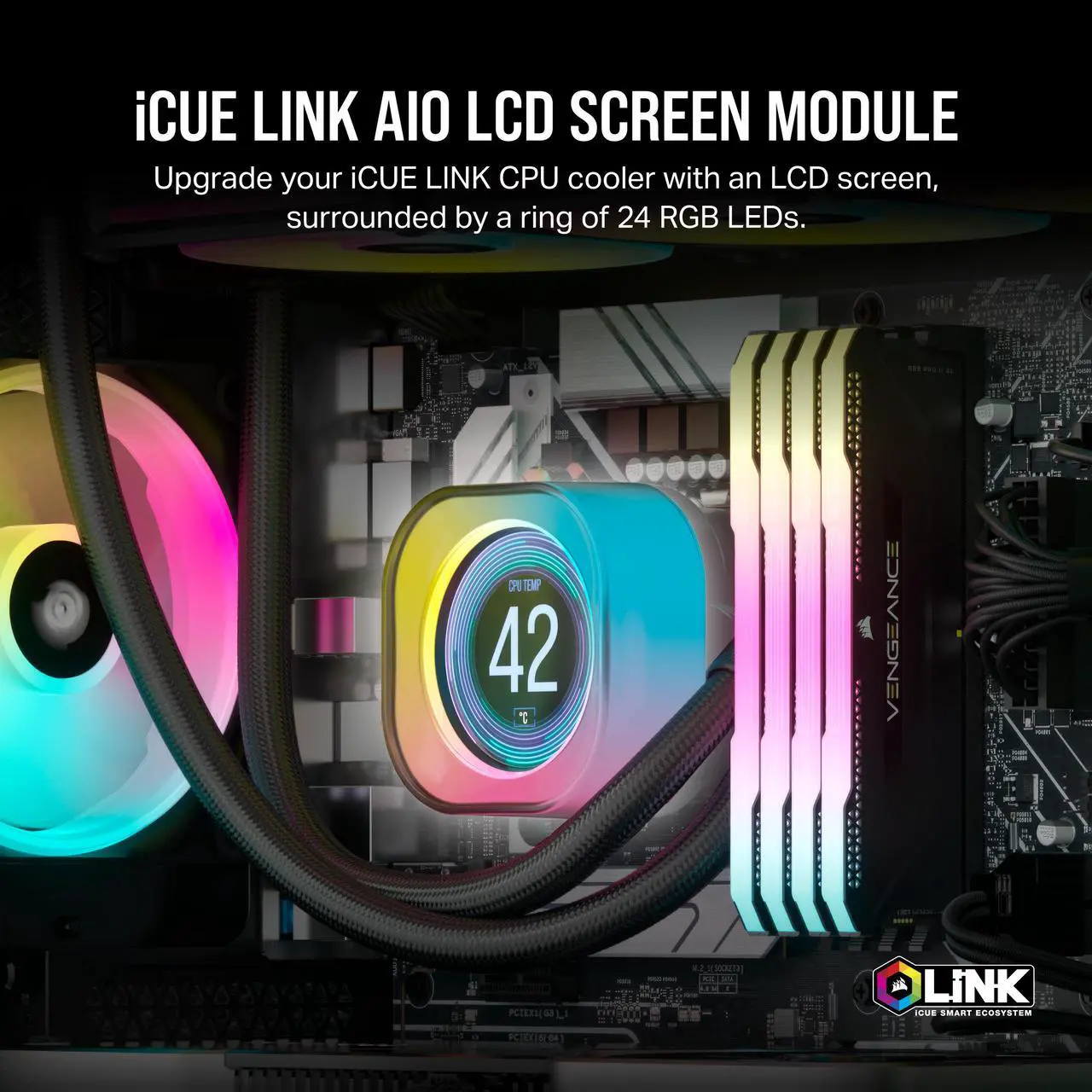 CORSAIR iCUE Link AIO LCD Screen Module - 2.1” IPS LCD Screen - 24 ...