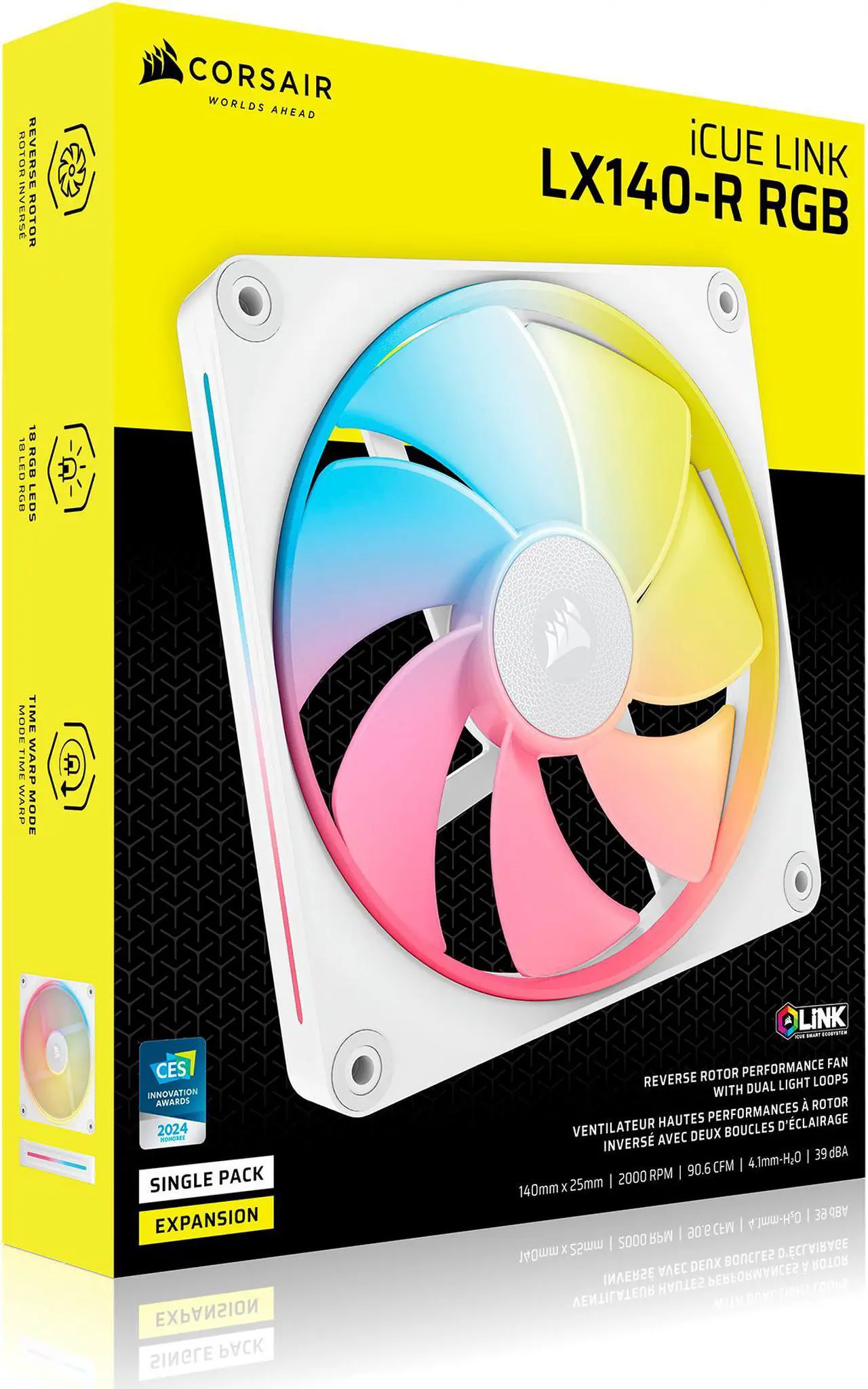 CORSAIR iCUE LINK LX140-R RGB 140mm PWM Reverse Fan Expansion - White ...