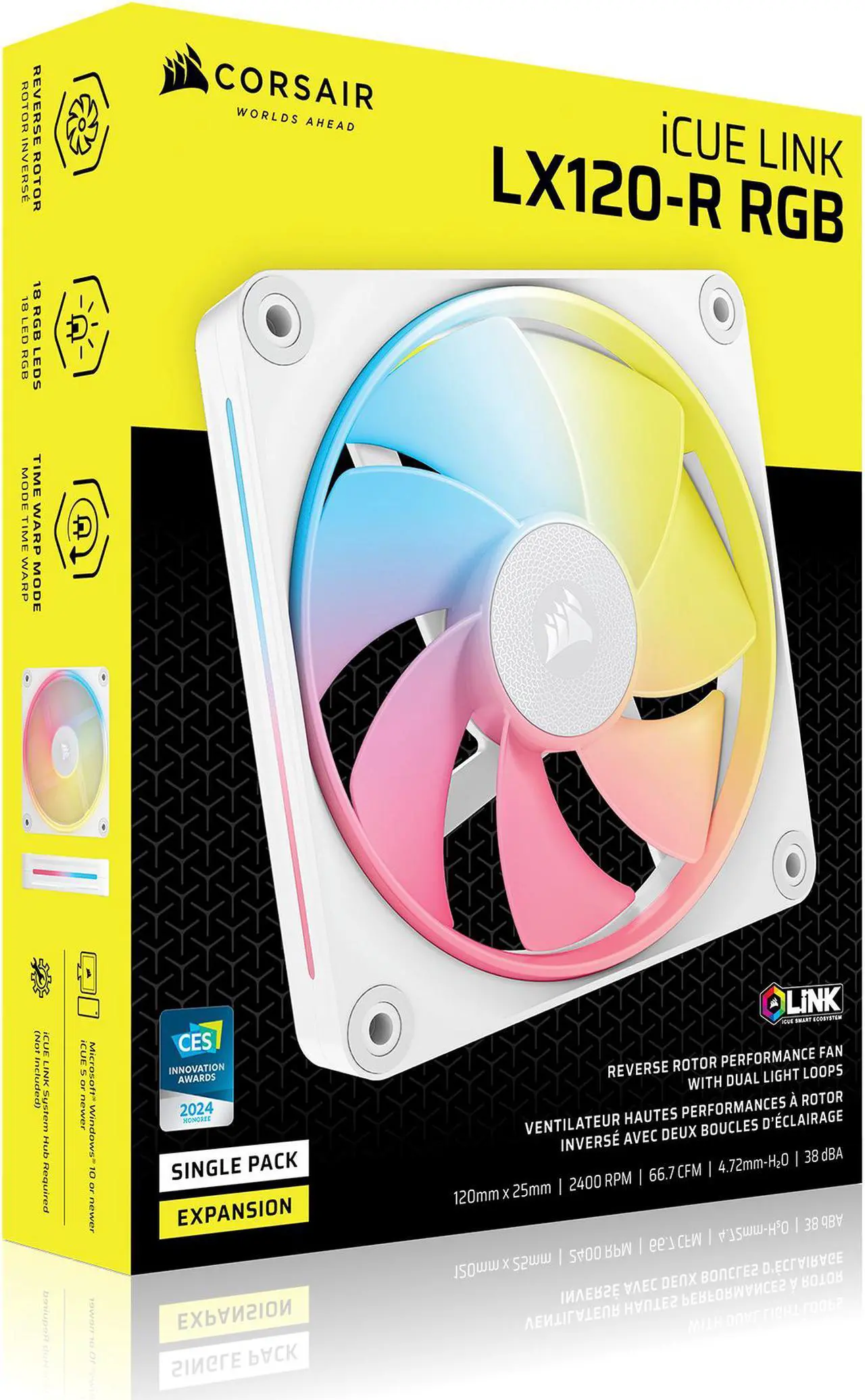 CORSAIR iCUE LINK LX120-R RGB 120mm PWM Reverse Fan Expansion - White ...