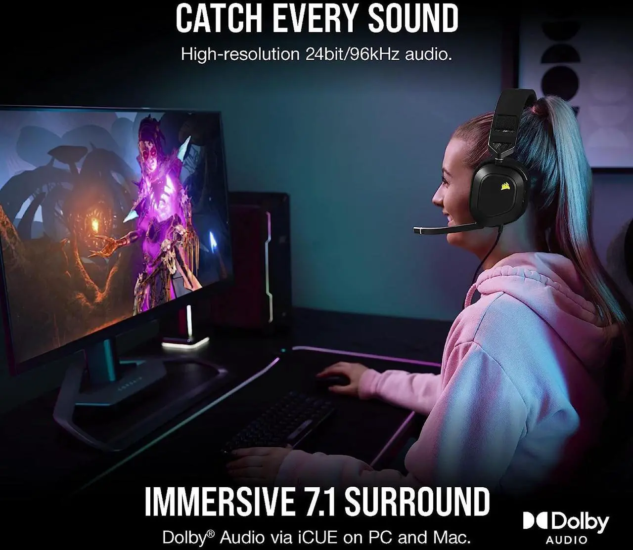 Corsair HS80 RGB USB Premium Gaming Headset with Dolby Audio 7.1 ...
