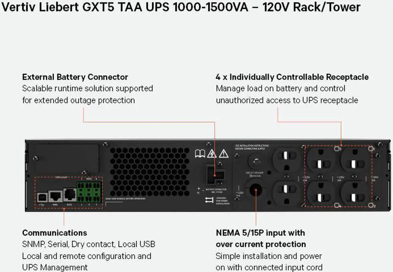 Vertiv Liebert GXT5-3000LVRT2UXLTAA UPS - 3000VA/2700W 120V Online 2U ...