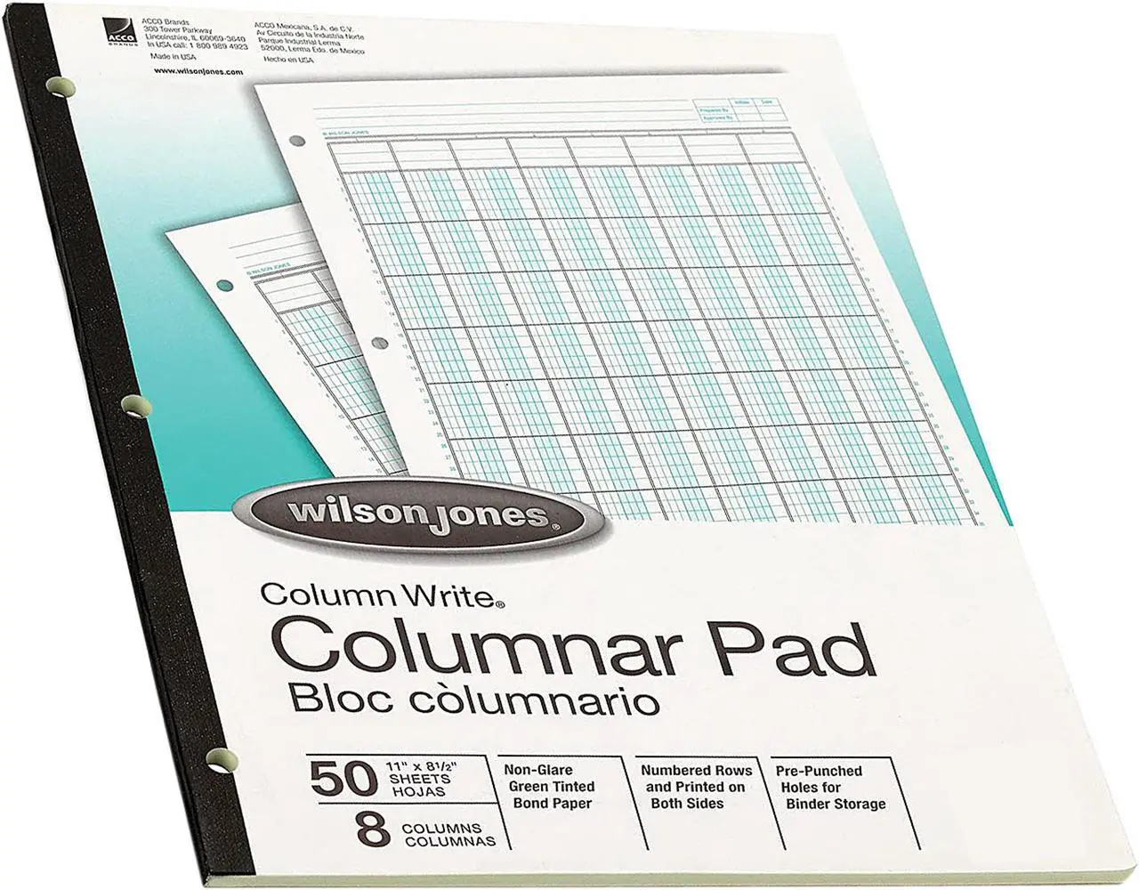 Wilson Jones WG7208A Column Write Pads, 8 1/2" x 11", 41 Lines, 8 ...