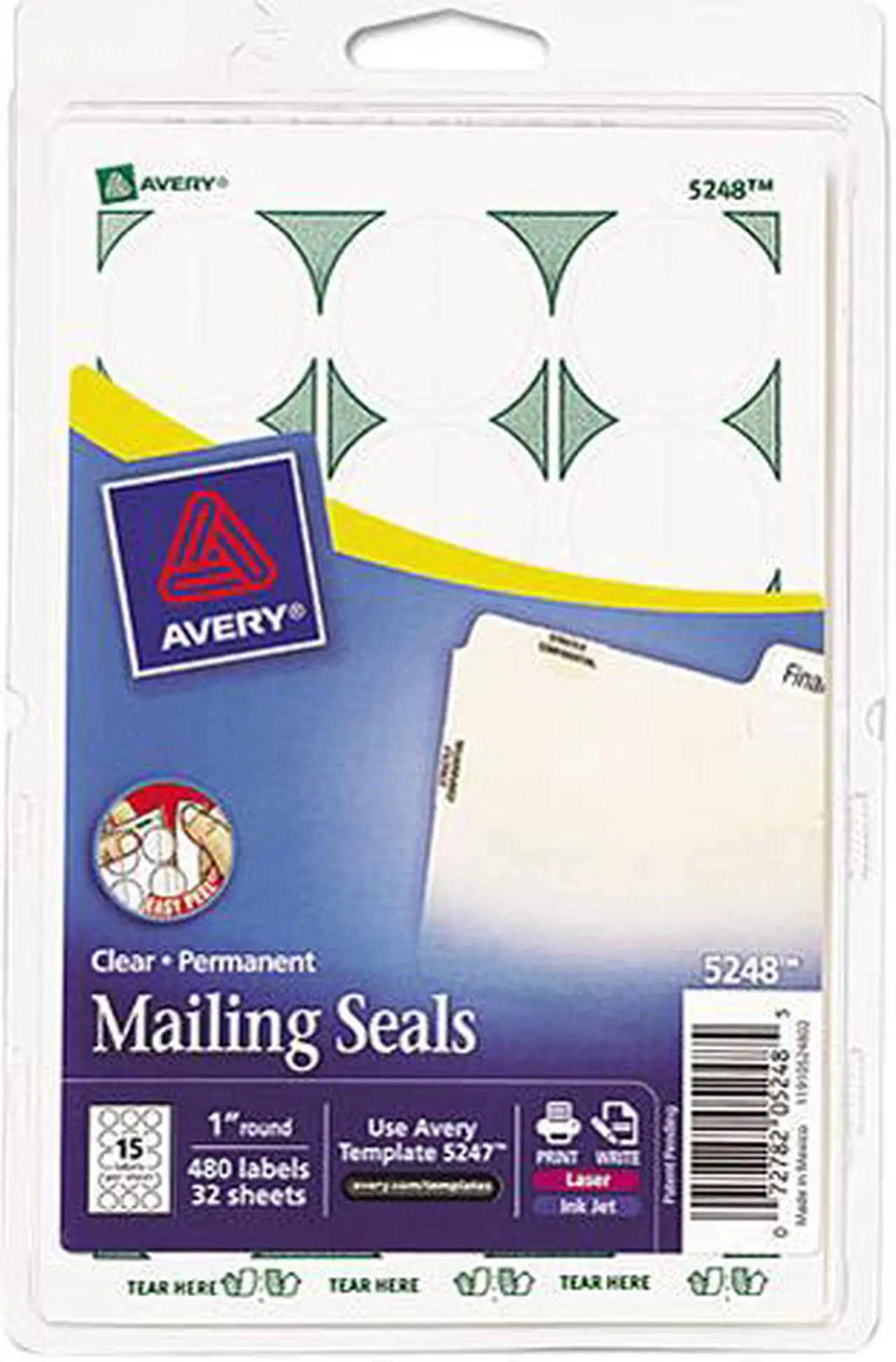 Avery Mailing Seals, Permanent Adhesive, Clear, 1" Diameter, 480 Labels ...