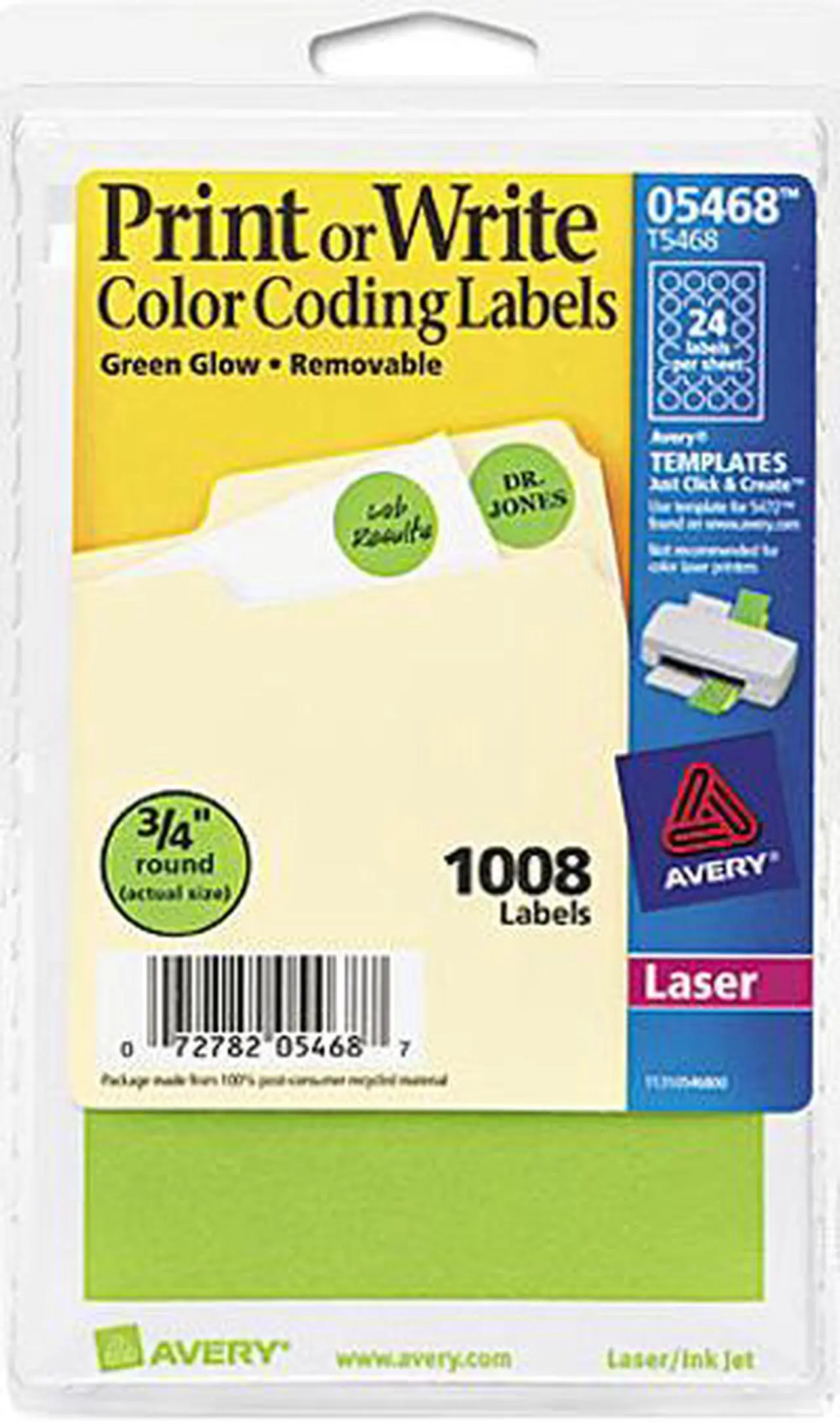 Avery 05468 Print or Write Removable Color-Coding Labels, 3/4in dia ...