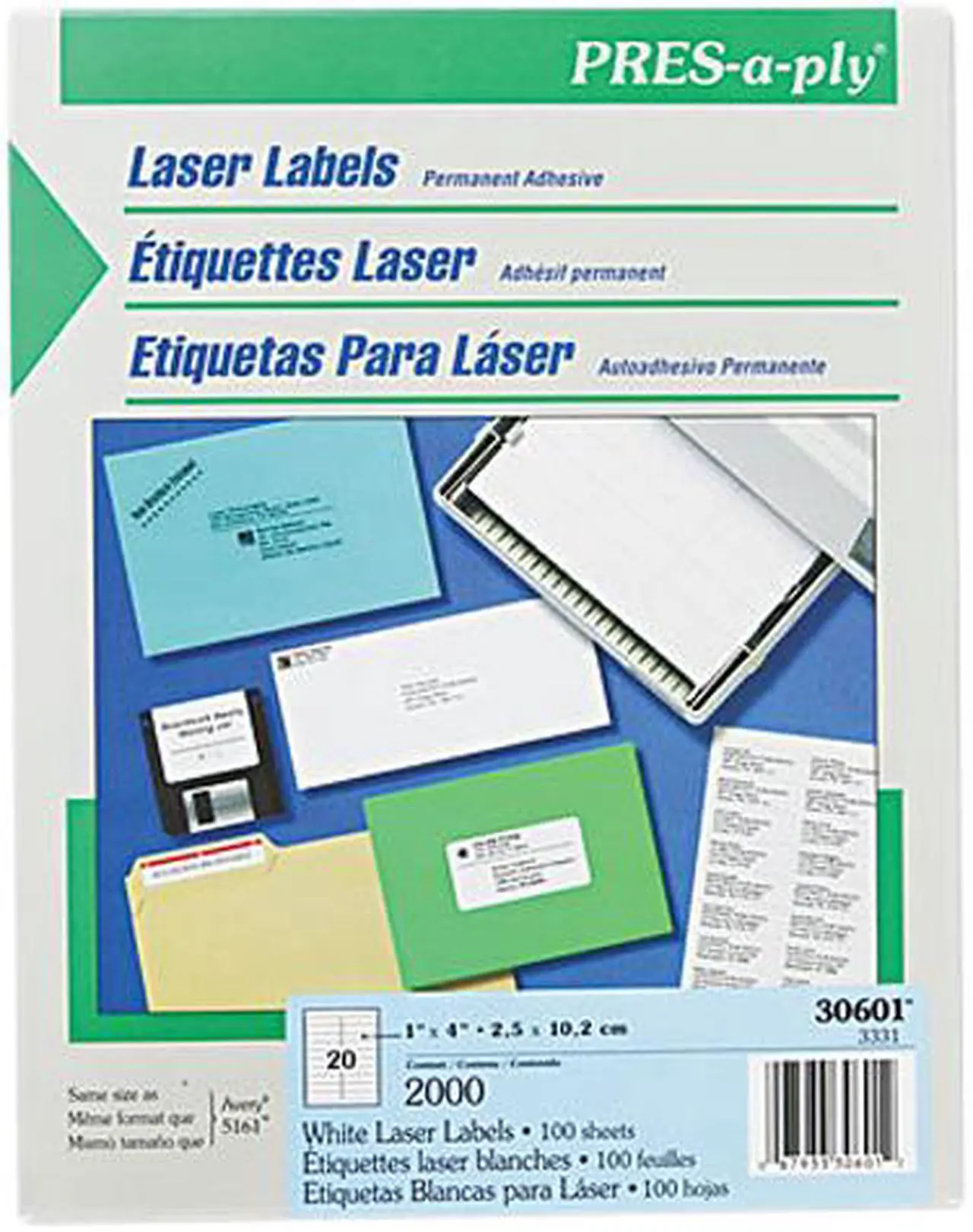 Avery 30601 Pres-A-Ply Laser Address Labels, 1 x 4, White, 2000/Box ...