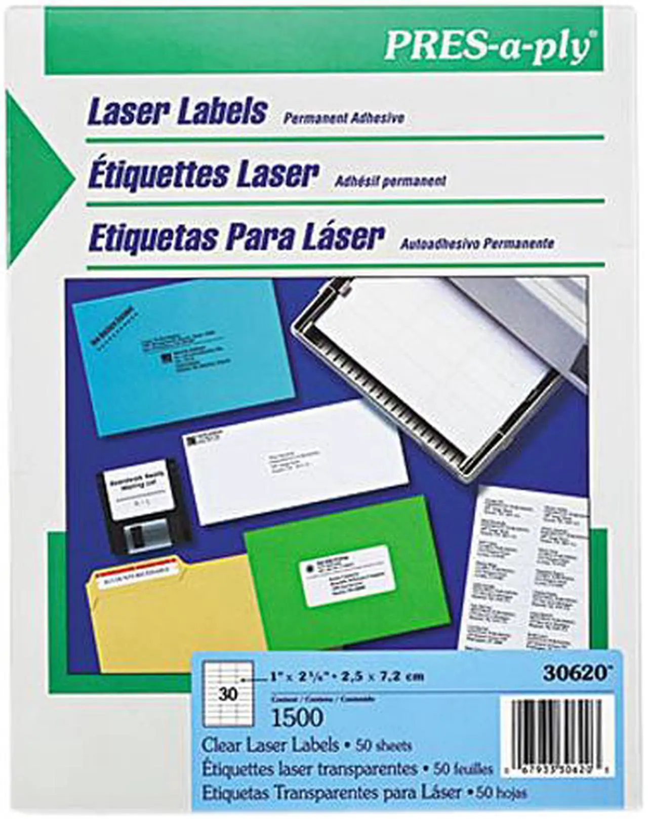 Avery 30620 Pres-A-Ply Laser Address Labels, 1 x 2-5/6, Clear, 1500/Box ...