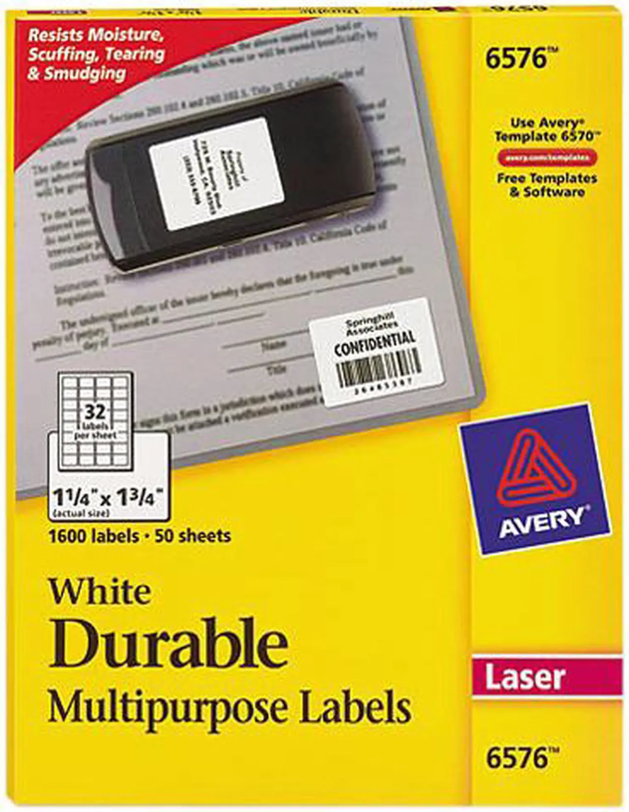 Avery 6576 Permanent ID Laser Labels, 1-1/4 x 1-3/4, White, 1600/Pack ...