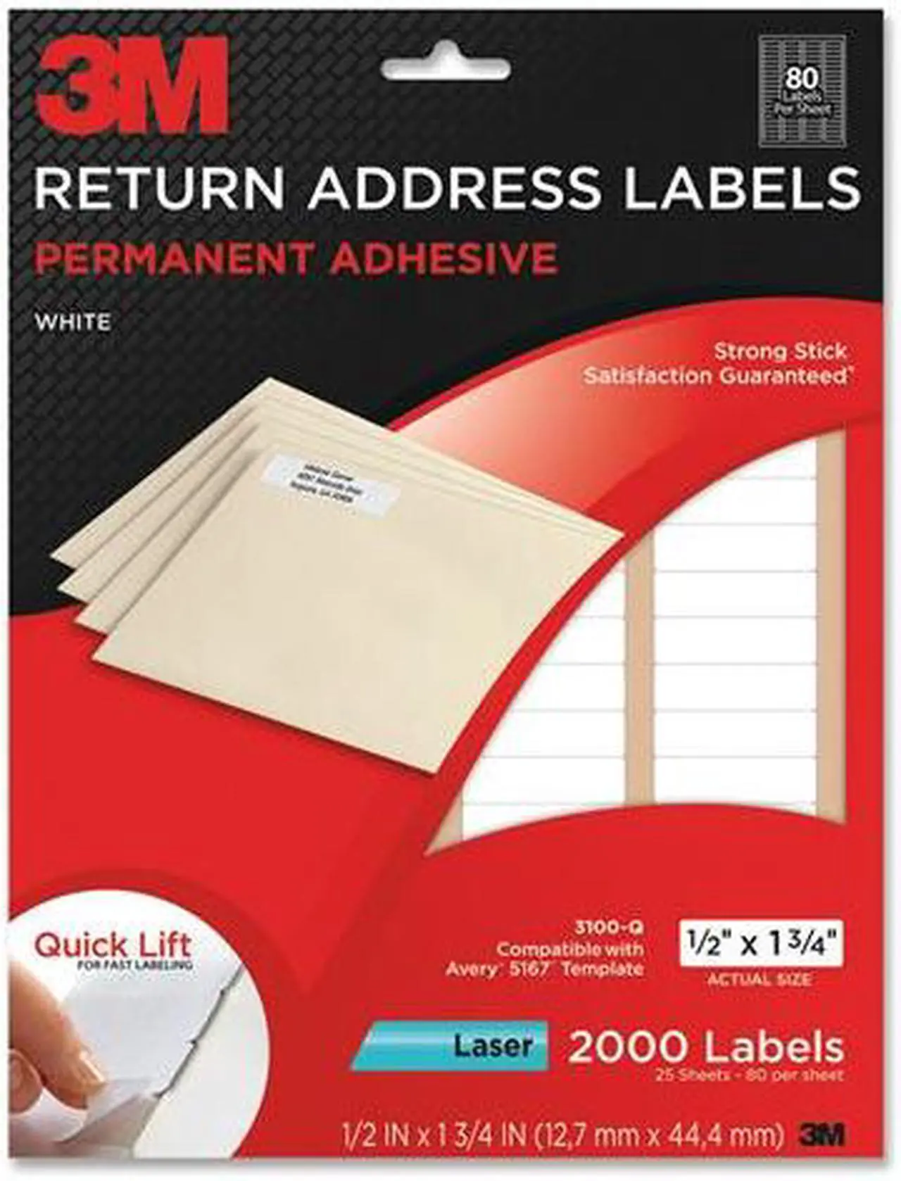 3M 3100-Q Permanent Adhesive White Mailing Labels f/Laser Printers, 1/2 ...