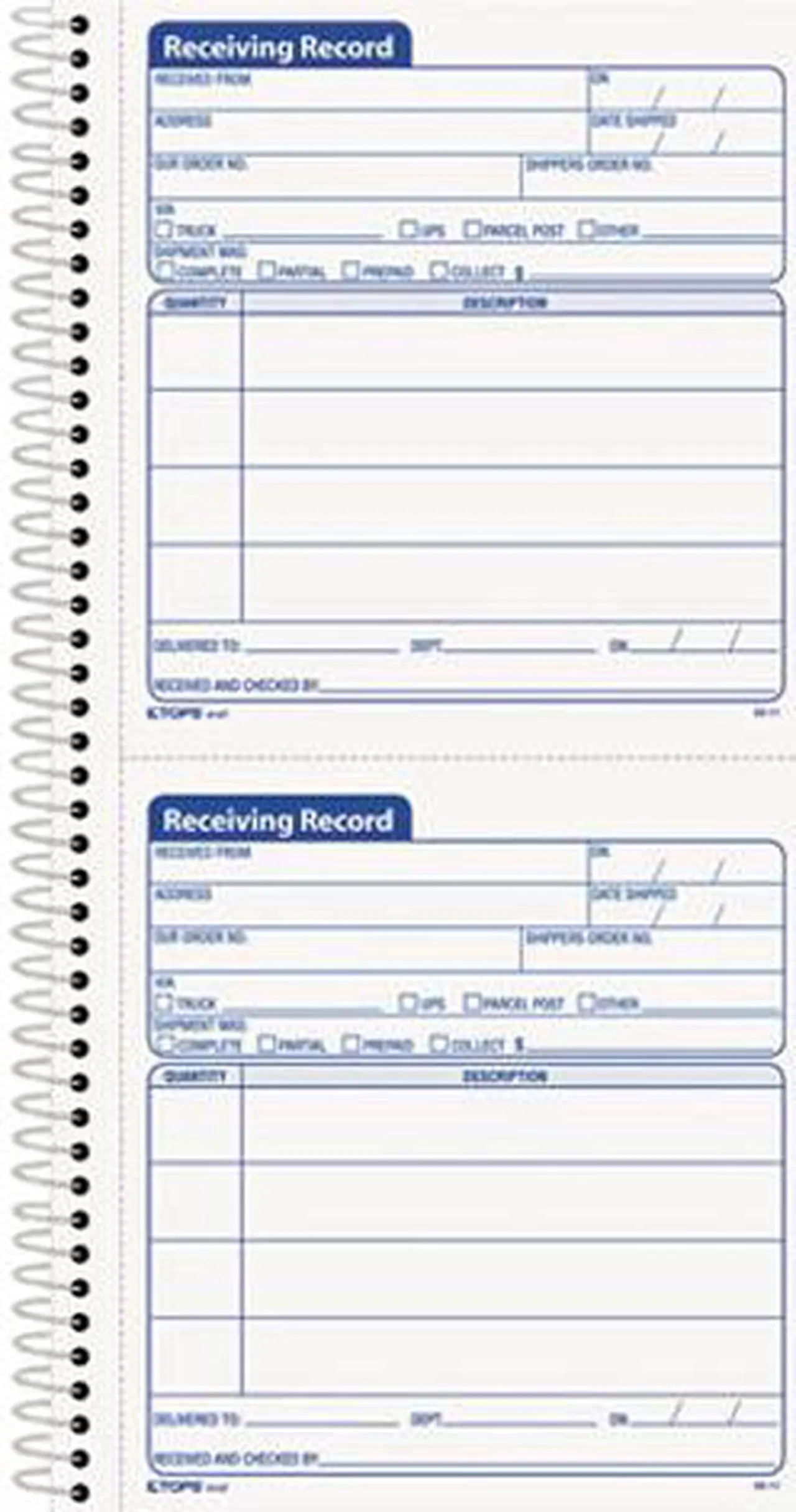 Tops 4147 Spiralbound Receiving Record Book, 5 x 5-1/2, Two-Part ...