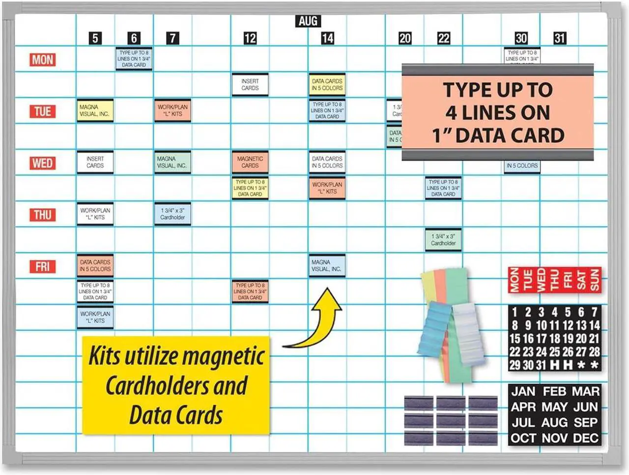 Magna Visual OB-2436B Magnetic Work/Plan Kit, 1x2 Grid, Porcelain-on ...