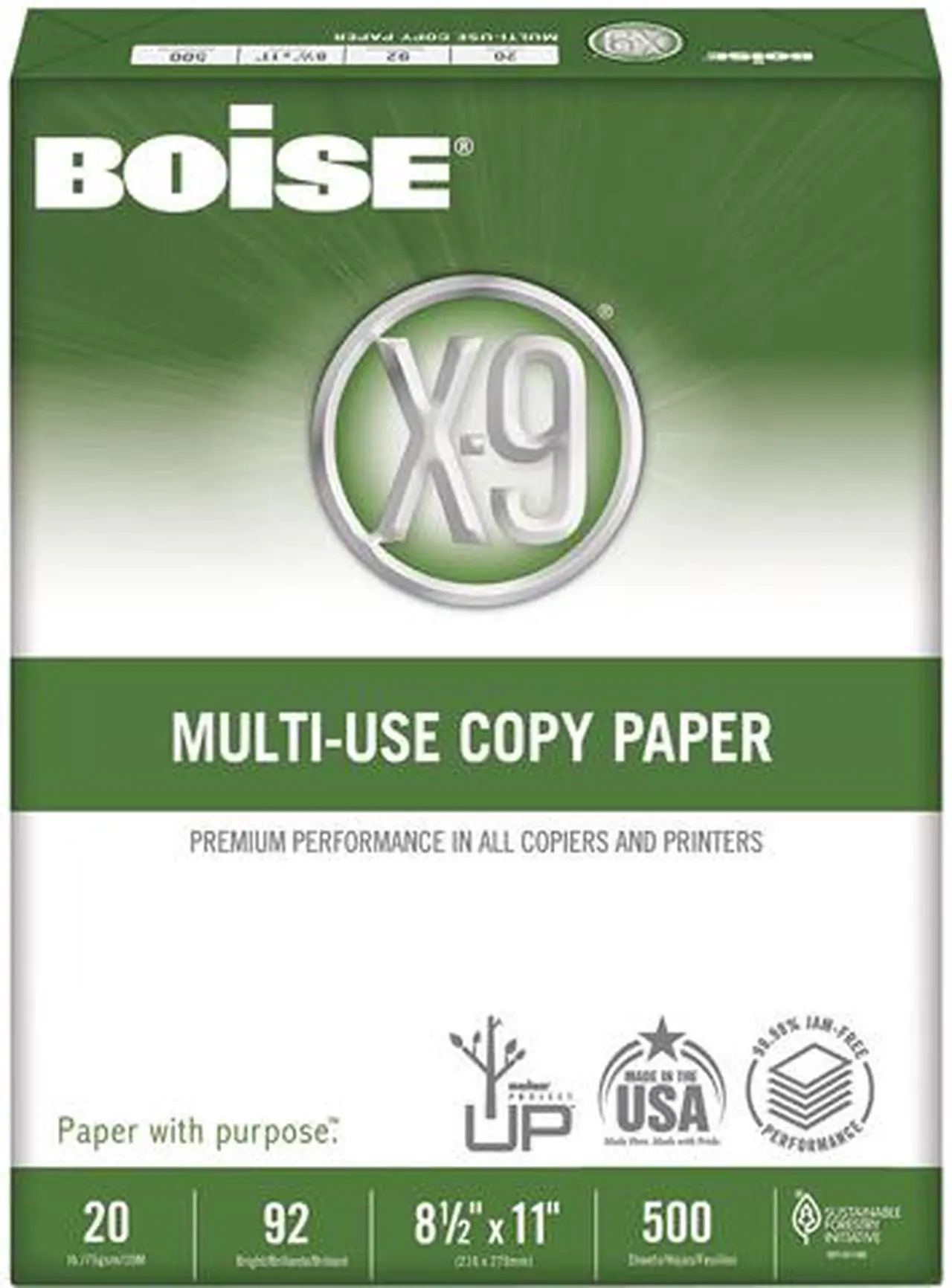 Boise OX9001JR X-9 Multi-Use Copy Paper, 92 Bright, #20, White, 8.5" x ...