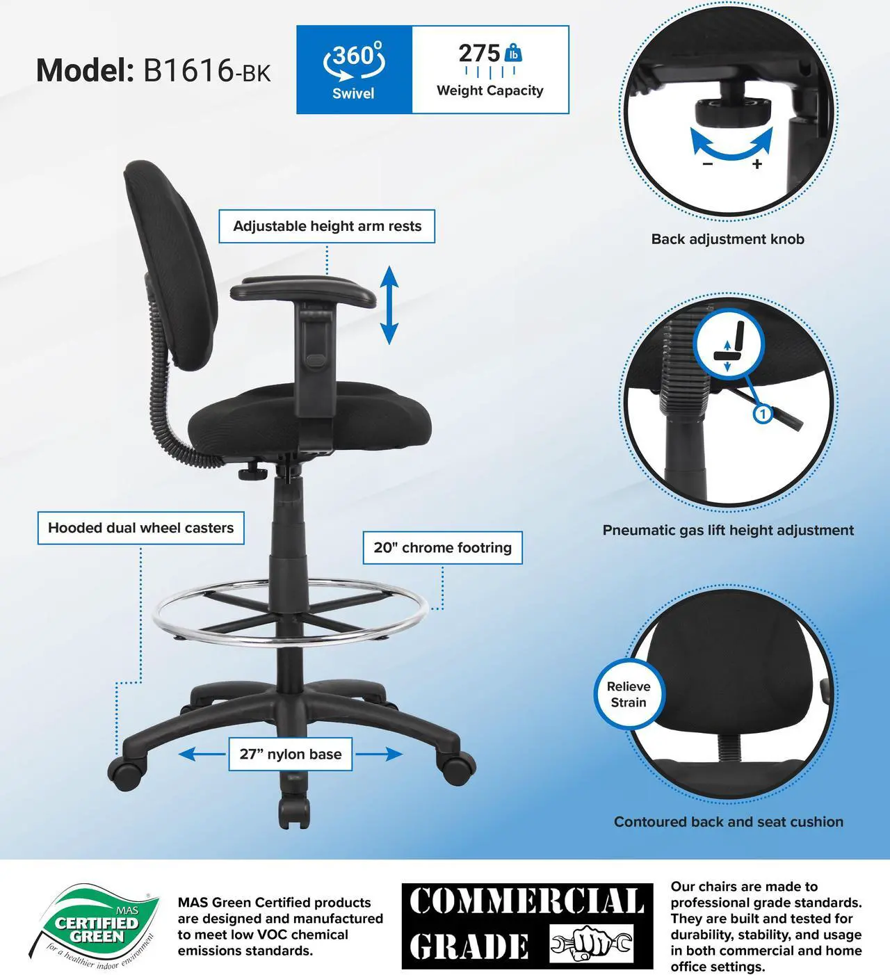 BOSS Office Products B1616-BK Drafting & Medical Stools - Newegg.com
