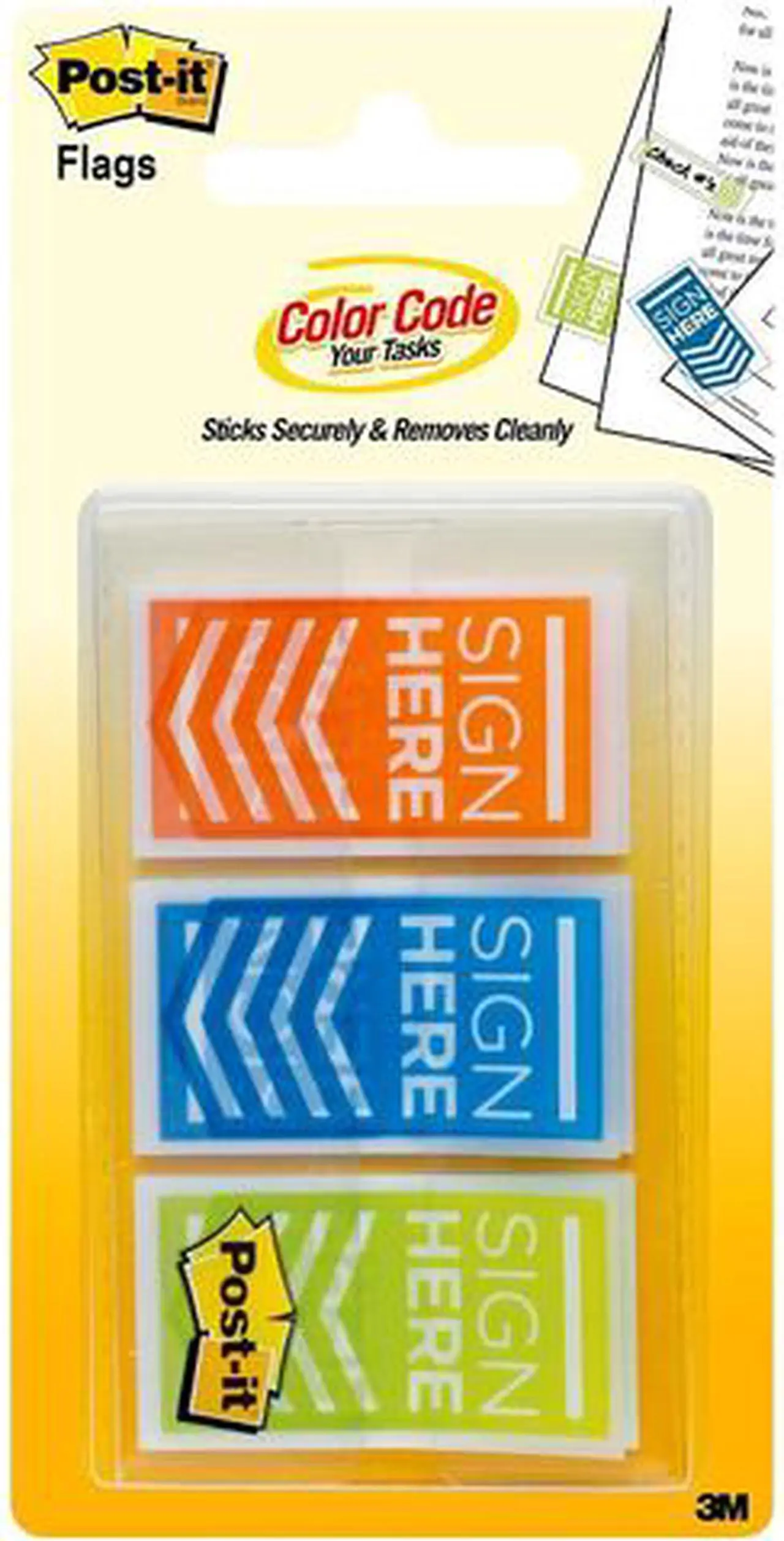 Post-it 682-SH-OBL Flags Sign Here Assorted Colours, 25x43mm, 3/pk ...