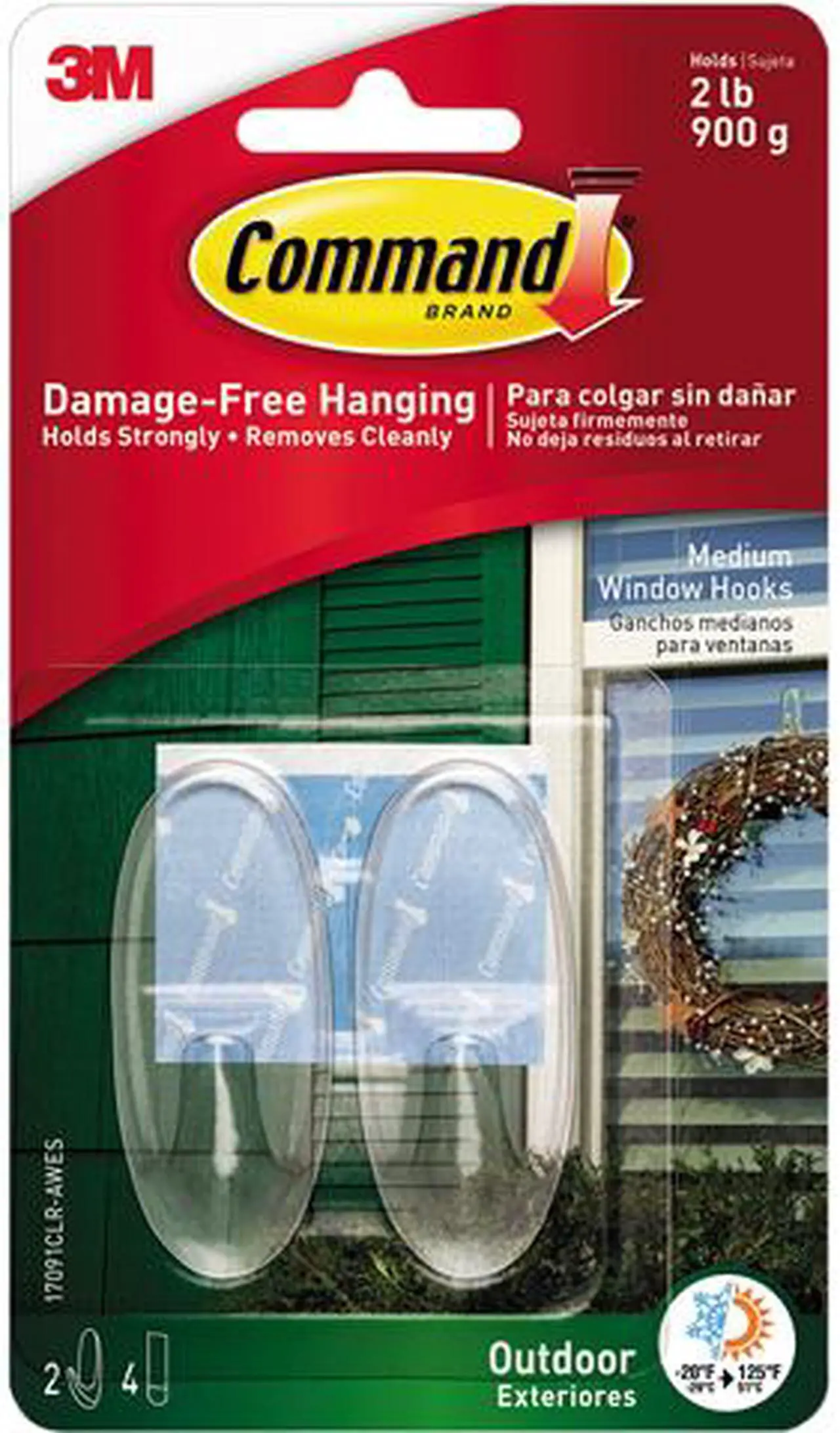Command 17091CLR-AWES Outdoor Window Hooks, Holds 2 lbs, Medium ...