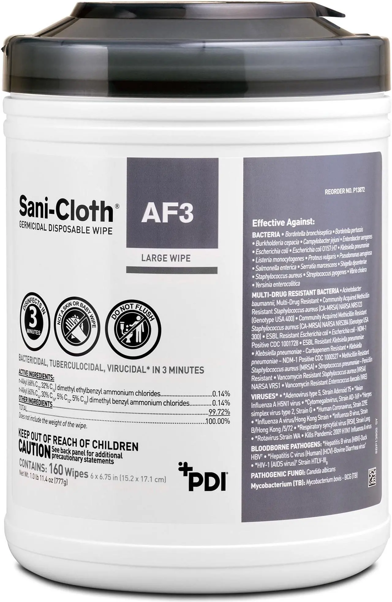PDI Sani-Cloth AF3 Germicidal Wipes - 160 Wipes/Canister - 12 Canisters ...