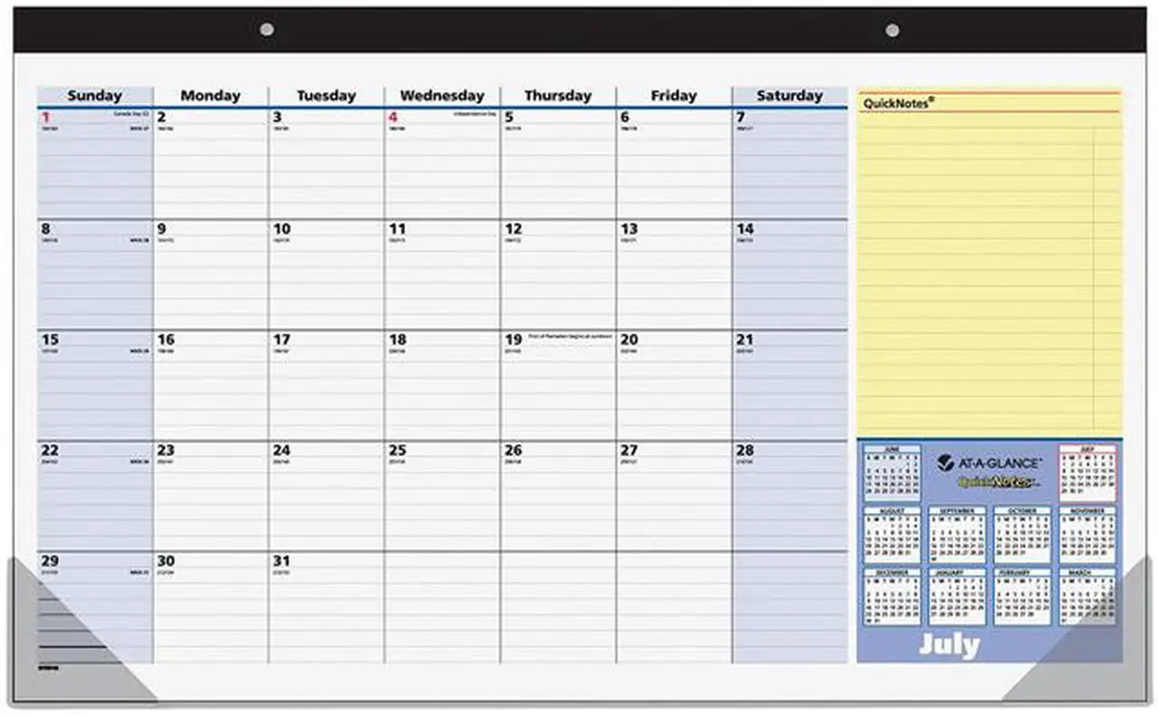 AT-A-GLANCE SK72600 QuickNotes Compact Academic Monthly Desk Pad ...