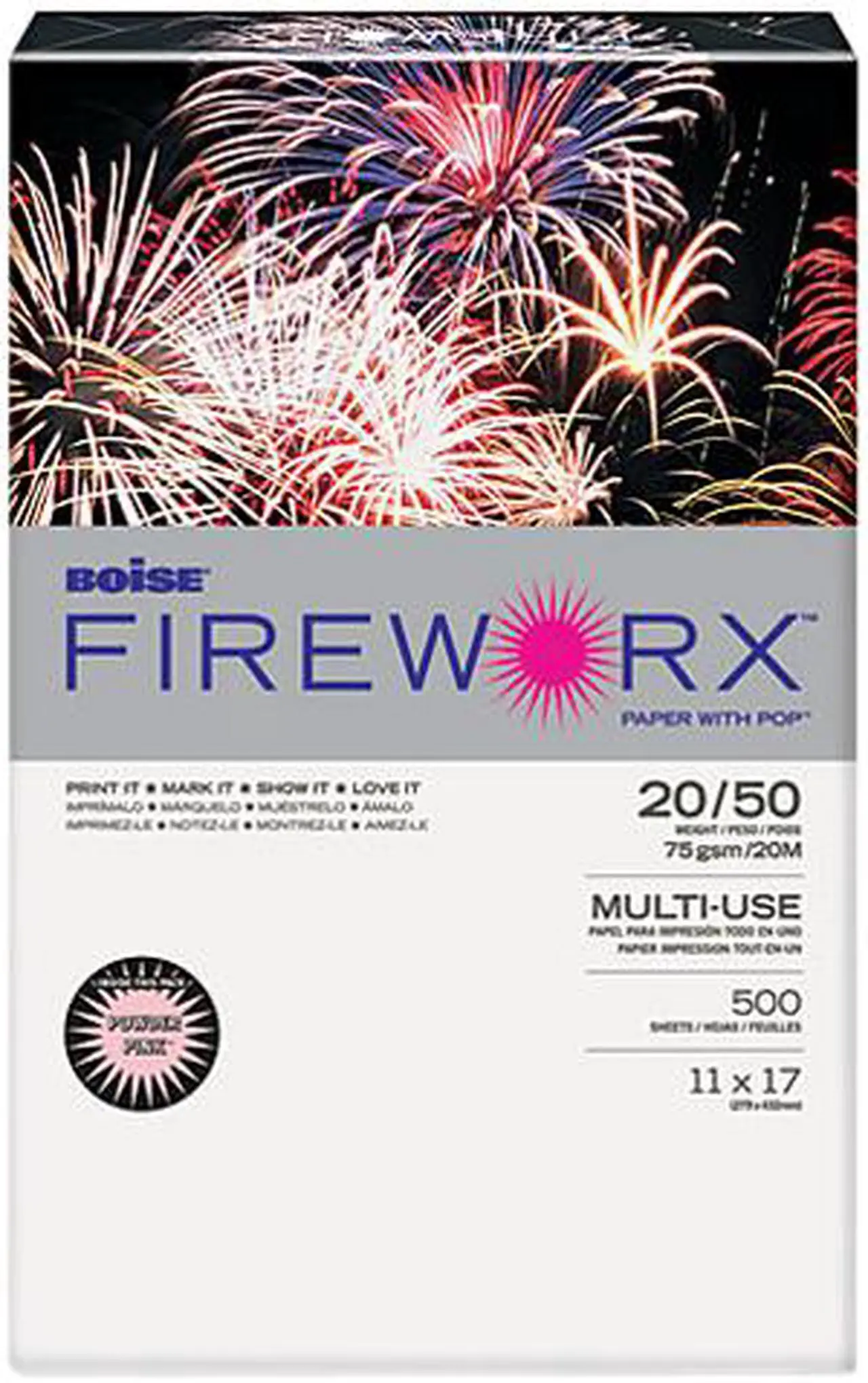 Boise FIREWORX Colored Paper, 20lb, 11 x 17, Powder Pink, 500 Sheets ...