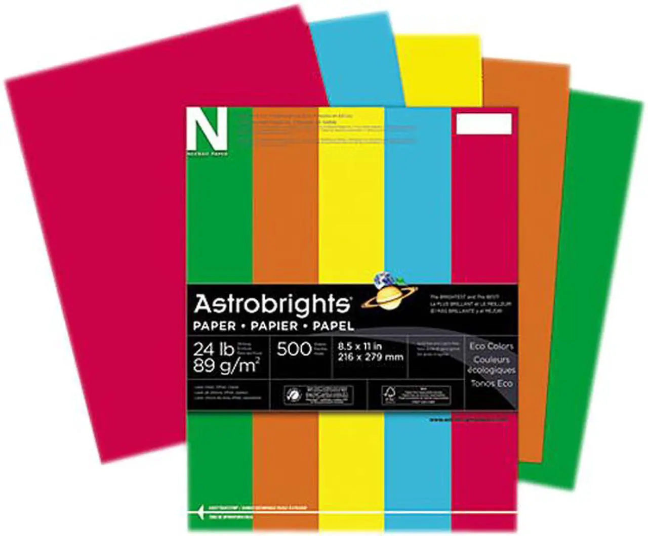 Wausau Paper Astrobrights Eco Brights Colored Paper, 24lb, 8-1/2 x 11 ...