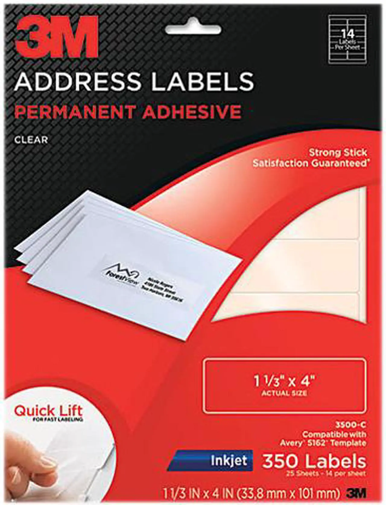 3M 3500-C Permanent Adhesive Clear Laser Mailing Labels, 1-1/3 x 4, 350 ...