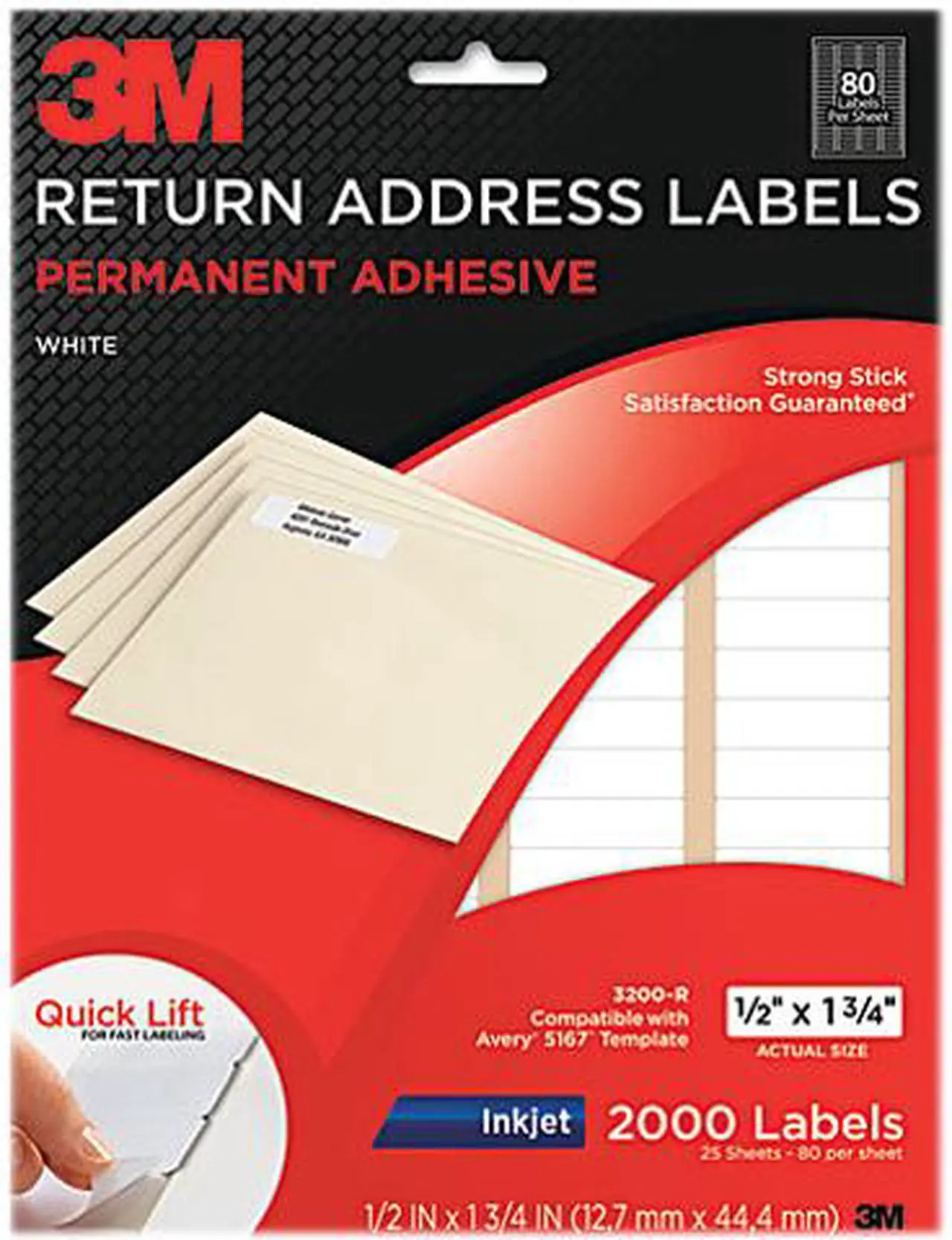 3M 3200-R Permanent Adhesive White Mailing Labels f/ Inkjet Printers, 1 ...