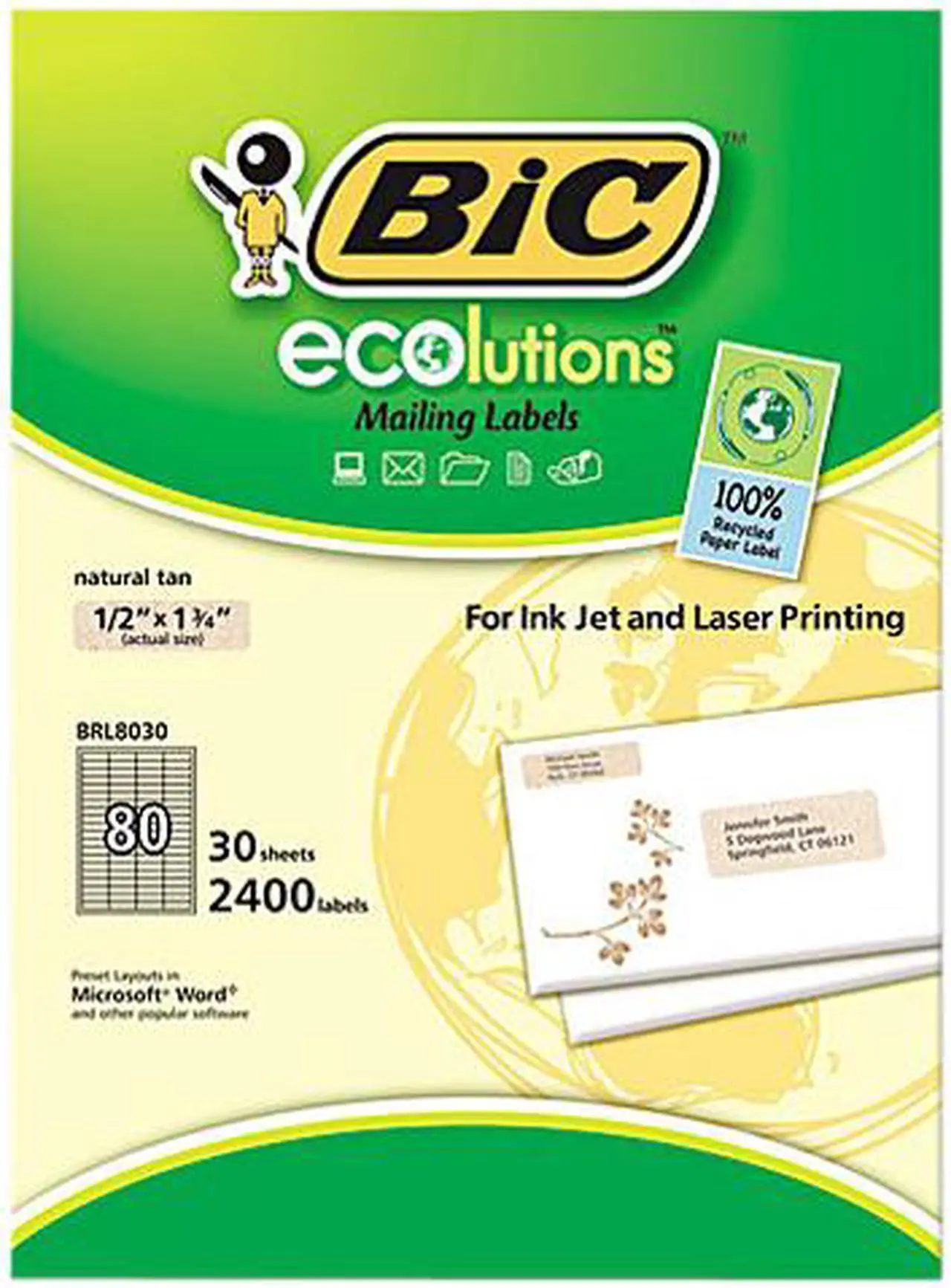 BIC BRL8030NAT ecolutions Mailing Labels, 1/2 x 1-3/4, Natural Tan ...