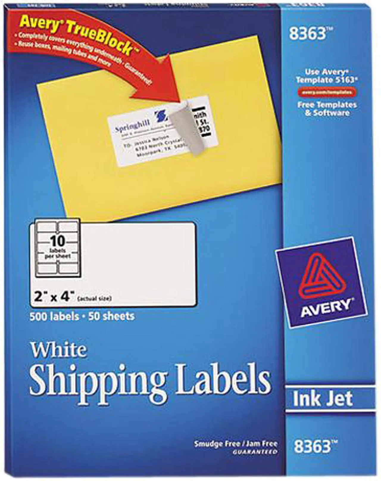 Avery 8363 Shipping Labels with TrueBlock Technology, 2 x 4, White, 500 ...