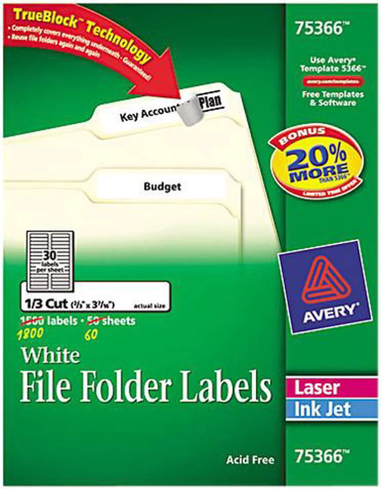 Avery Permanent File Folder Labels TrueBlock Laser/Inkjet 2/3 x 3 7/16 ...