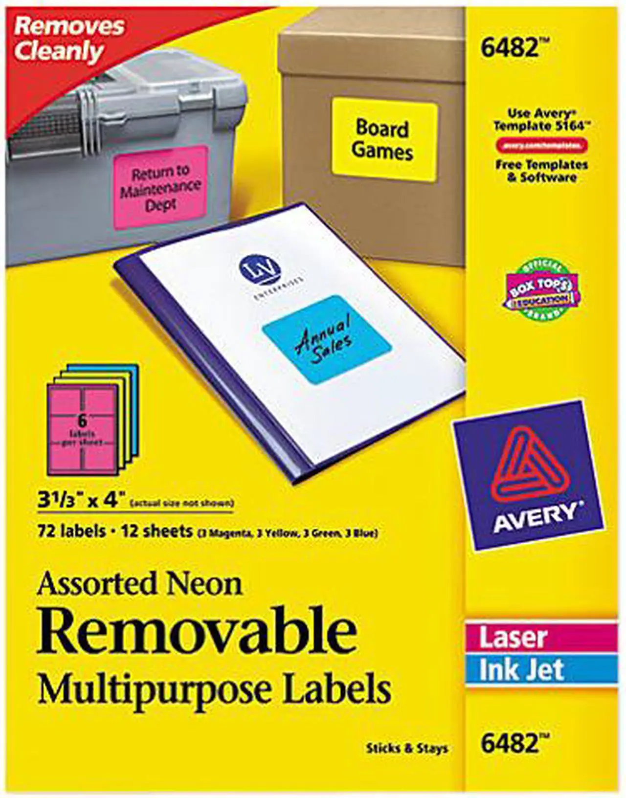 Avery High-Visibility Removable ID Labels Laser/Inkjet 3 1/3 x 4 Asst ...