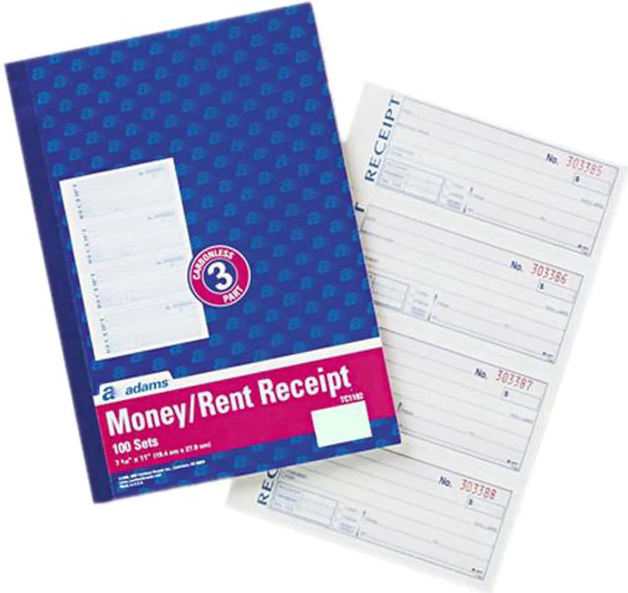 Adams TC1182 Receipt Book, 7-5/8 x 11, Three-Part Carbonless, 100 Forms ...
