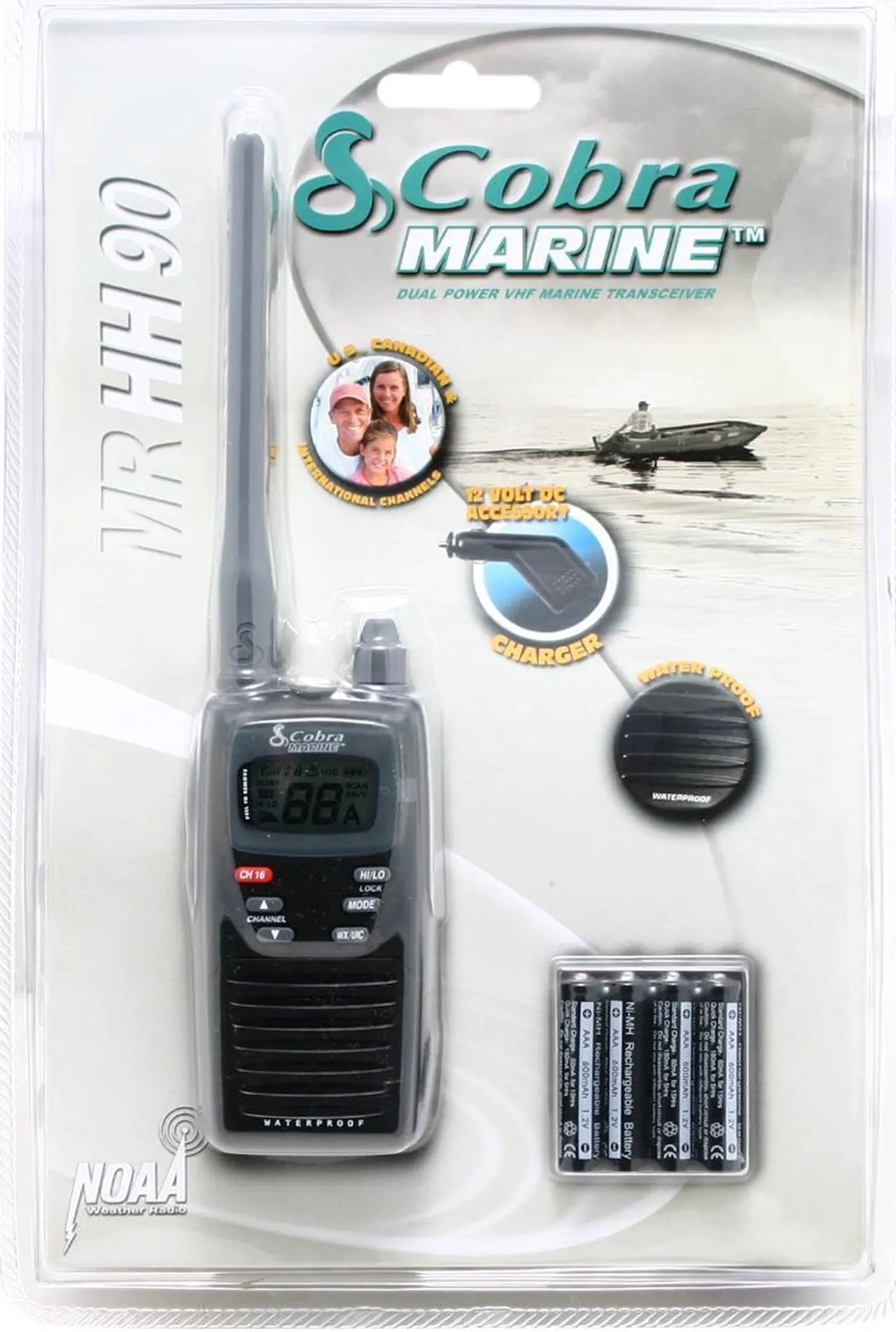 Cobra MR HH90 R Dual Power VHF Marine Transceiver with 10 NOAA Weather ...
