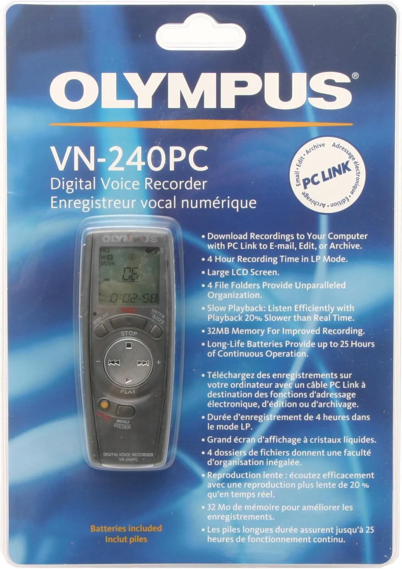 OLYMPUS VN-240PC Digital Voice Recorder w/ PC Link - Newegg.com