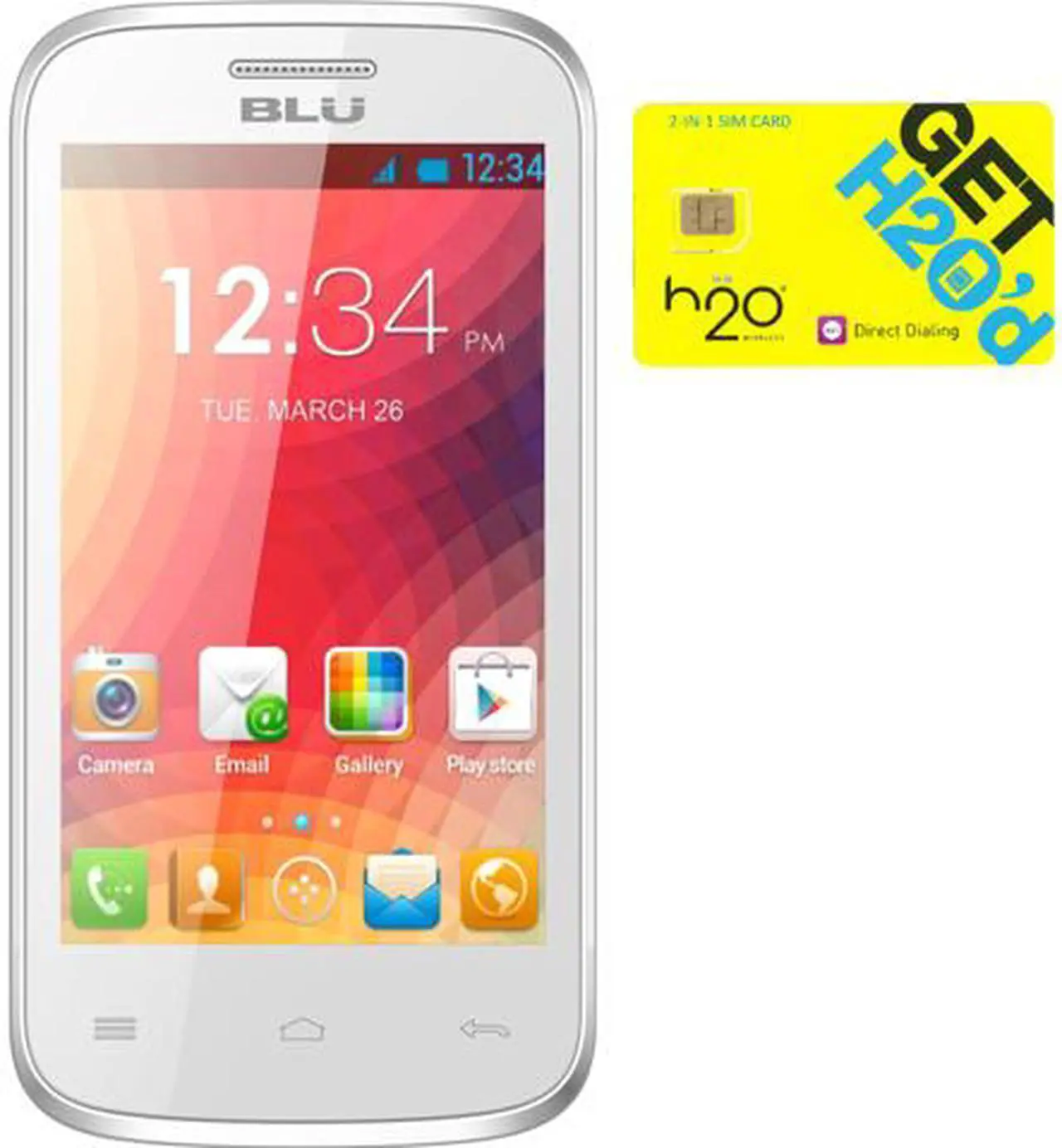 Blu Dash JR 4.0 K D142k White Dual-SIM Android Cell Phone + H2O $30 SIM ...