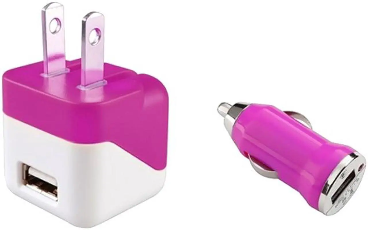 Insten 1663773 Hot Pink USB Mini Travel Charger Adapter and Mini Car ...