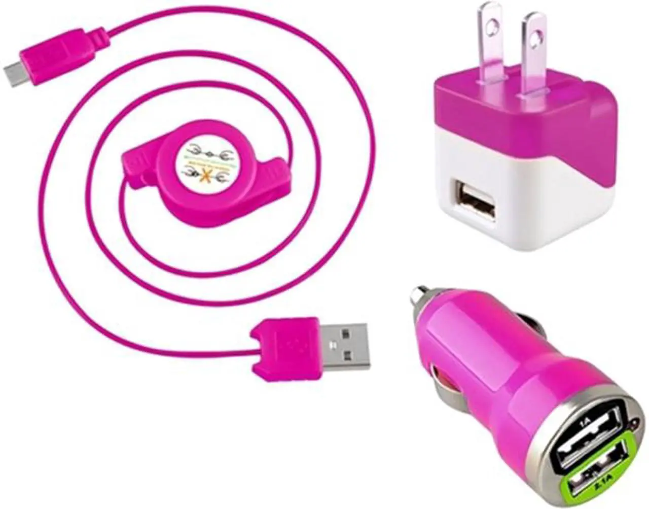 Insten 1830356 Hot Pink USB Travel Charger + 2-Port USB Car Charger ...