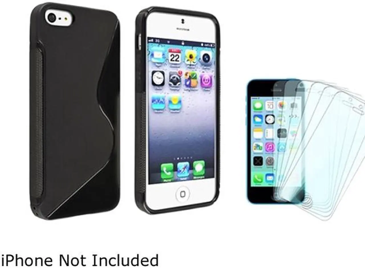Insten Black S Shape TPU Rubber Skin Case with 6-Pack Screen Protector ...